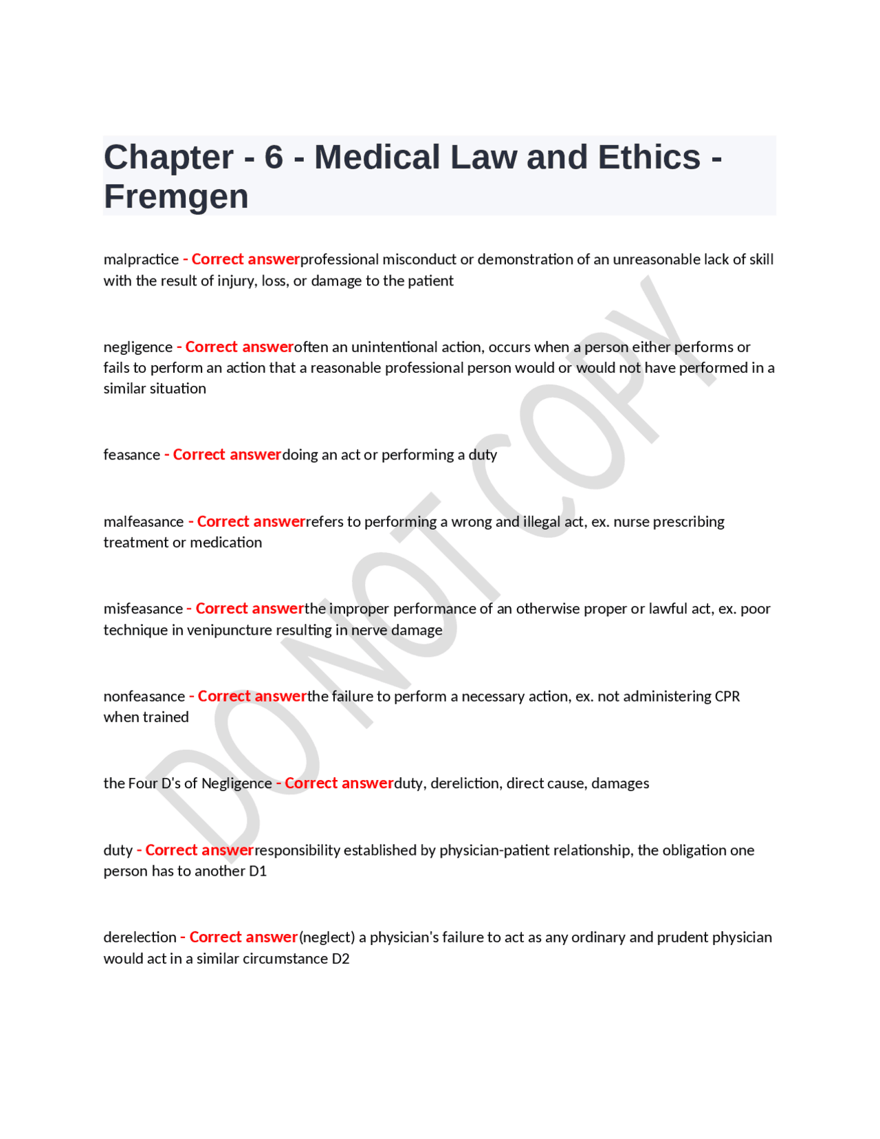 Medical Law and Ethics: Key Concepts and Definitions | Exams Law | Docsity