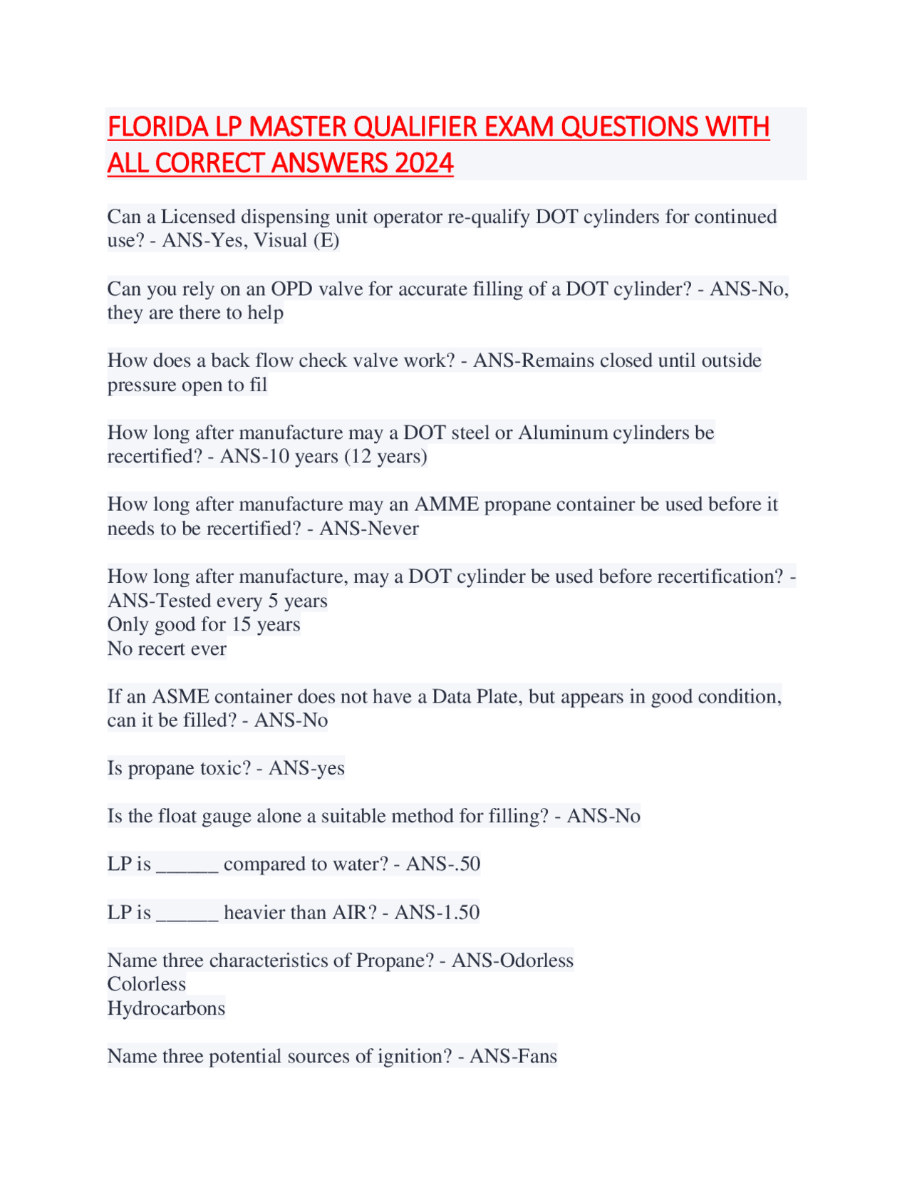 Florida LP Master Qualifier Exam QUESTIONS WITH VERIFIED ANSWERS 2024 ...