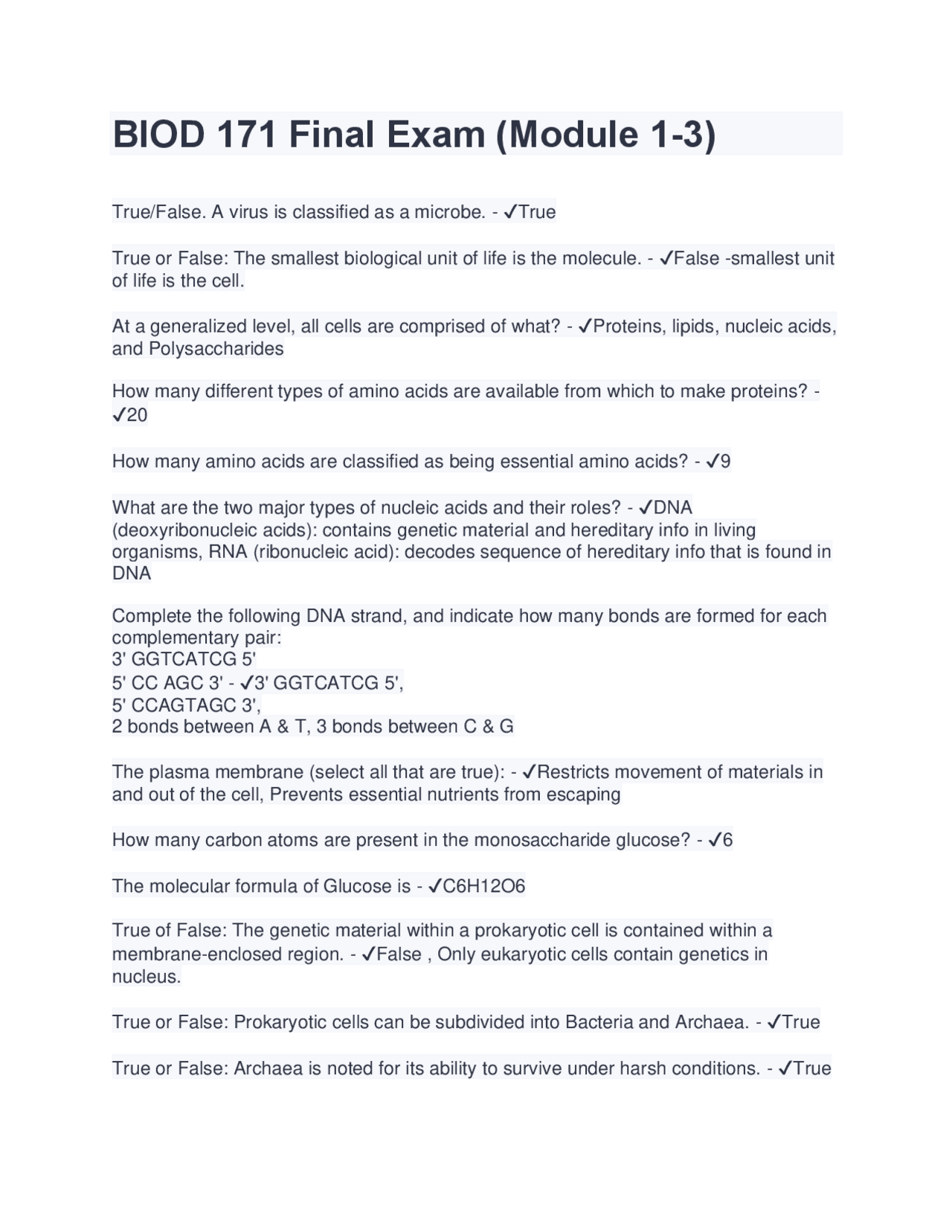 BIOD 171 Final Exam Questions and Answers (Module 1-3) | Exams Nursing ...