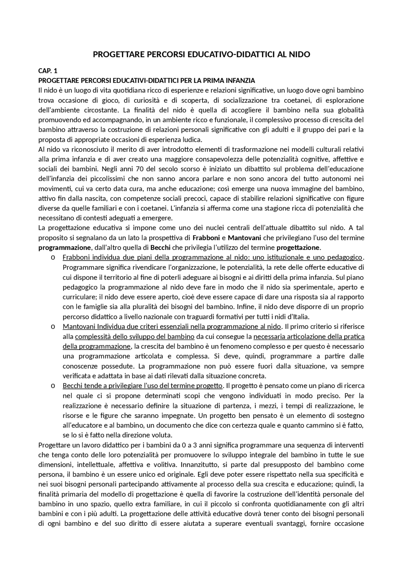 Riassunto libro “Progettare percorsi educativo-didattici al nido” | Appunti di Modelli di ...