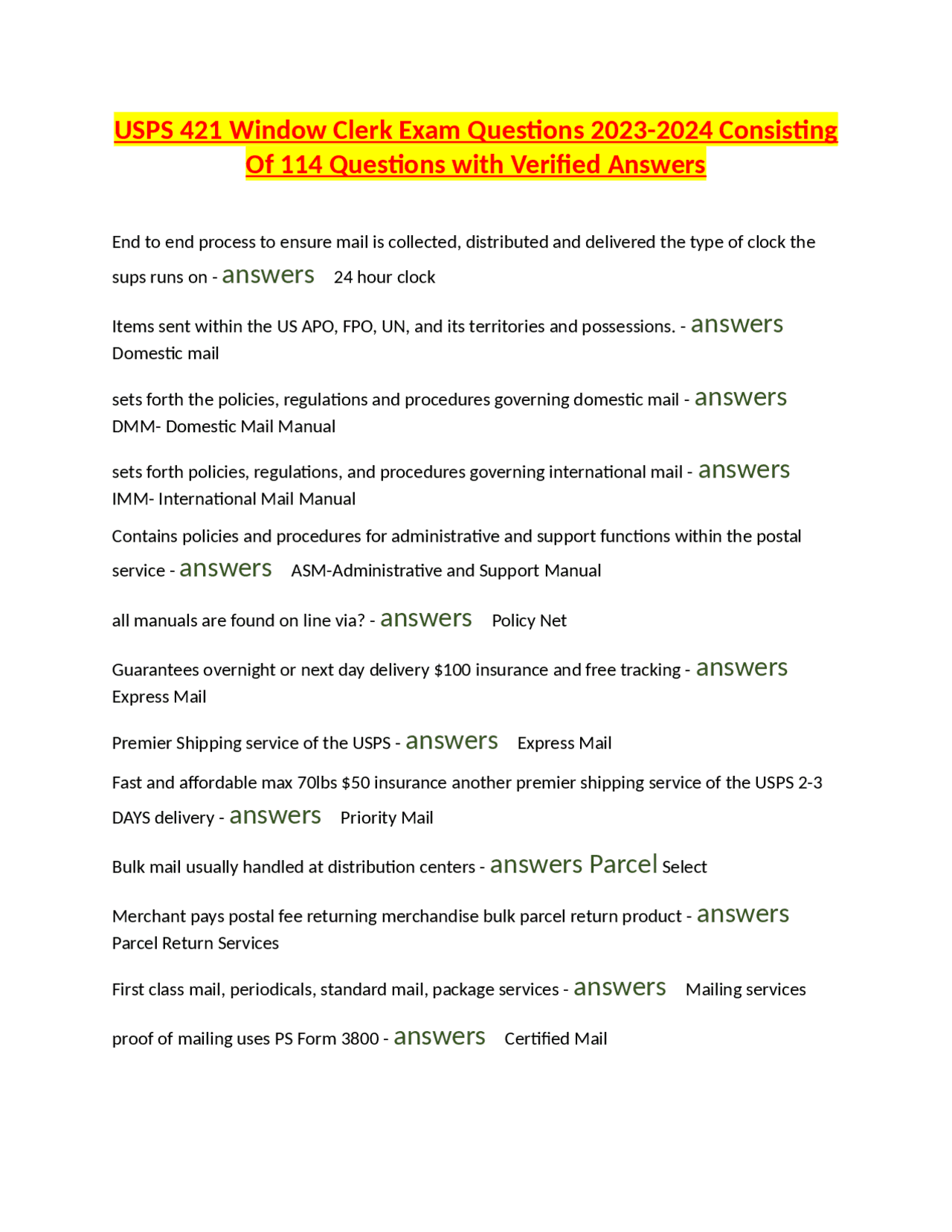 USPS Exam Questions 2023-2024: Mail Policies & Procedures | Exams ...