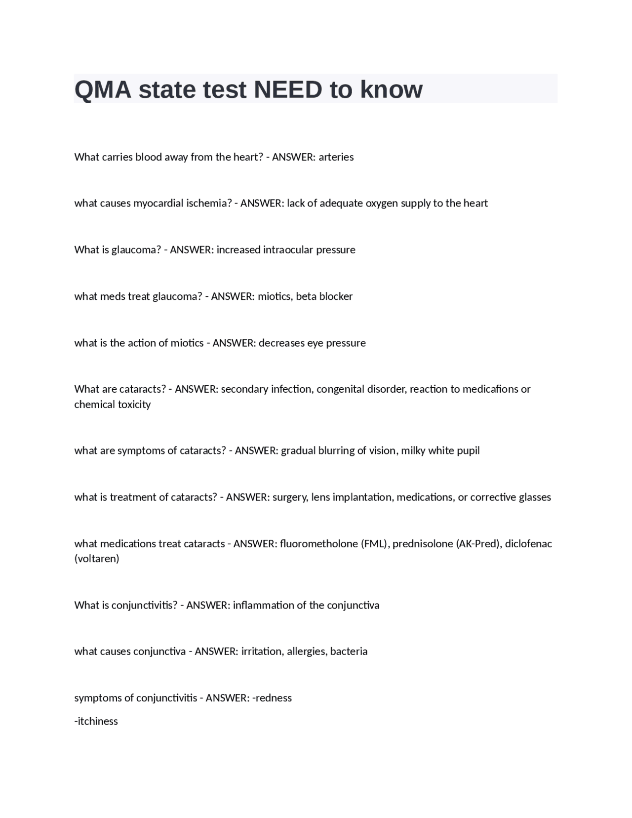 QMA state test NEED to know questions with answers | Exams Nursing ...