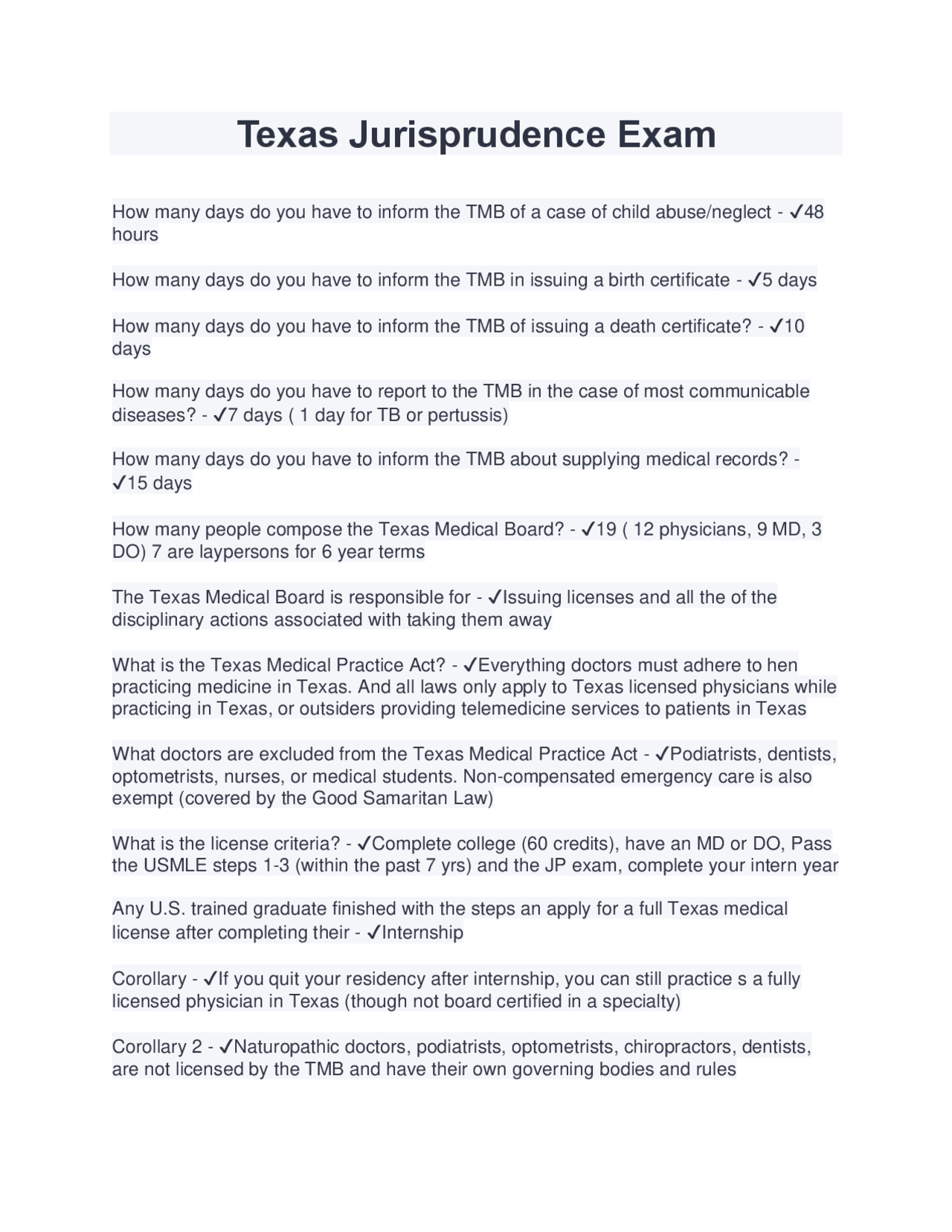 Texas Medical Board Licensing and Reporting Requirements | Exams Law ...