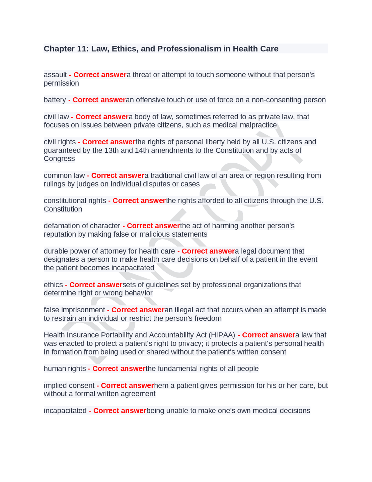 Health Care Law, Ethics, and Professionalism: Key Concepts and ...