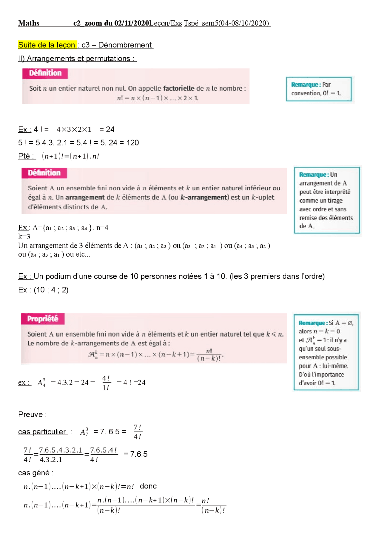 Dénombrement Mathématiques | Exercises Mathematics | Docsity