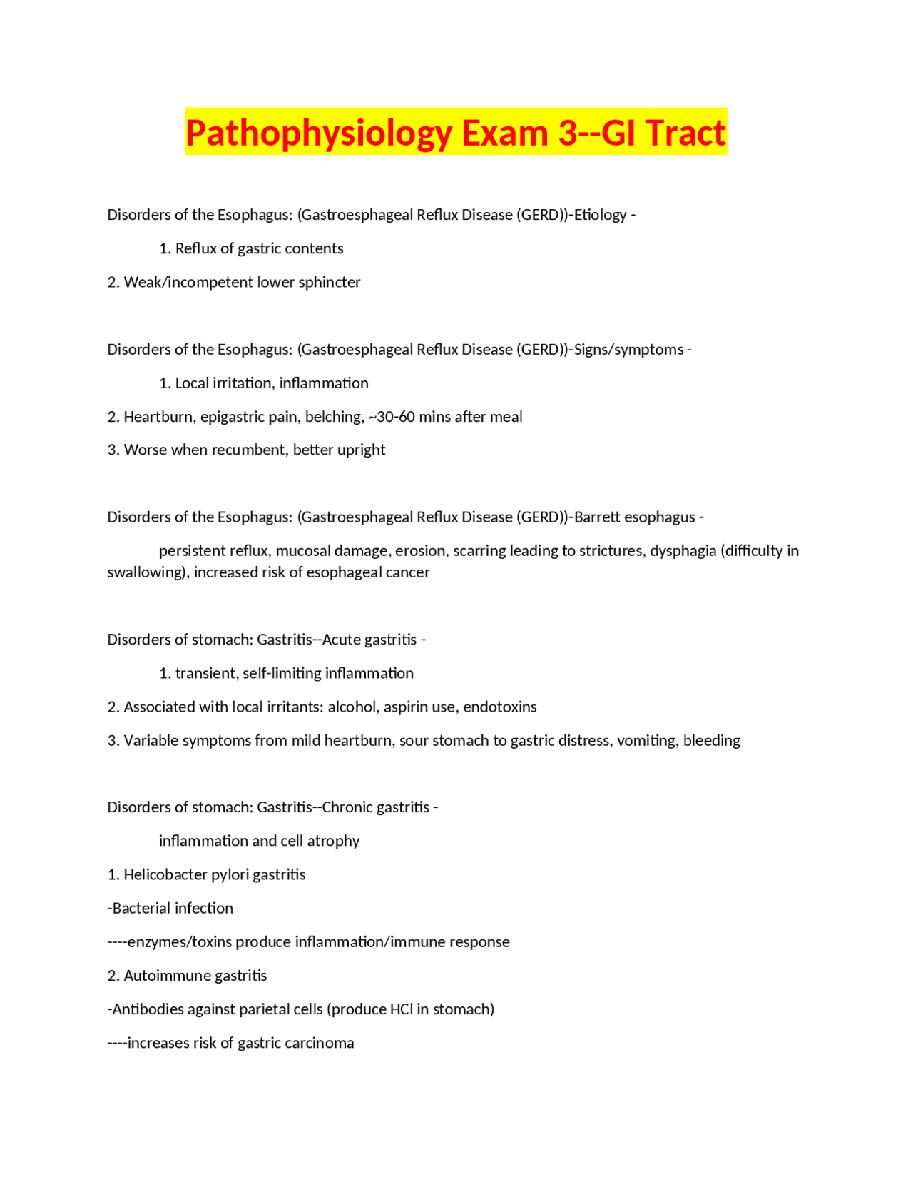 Pathophysiology of GI Disorders: Esophagus to Colorectal Cancer | Exams ...