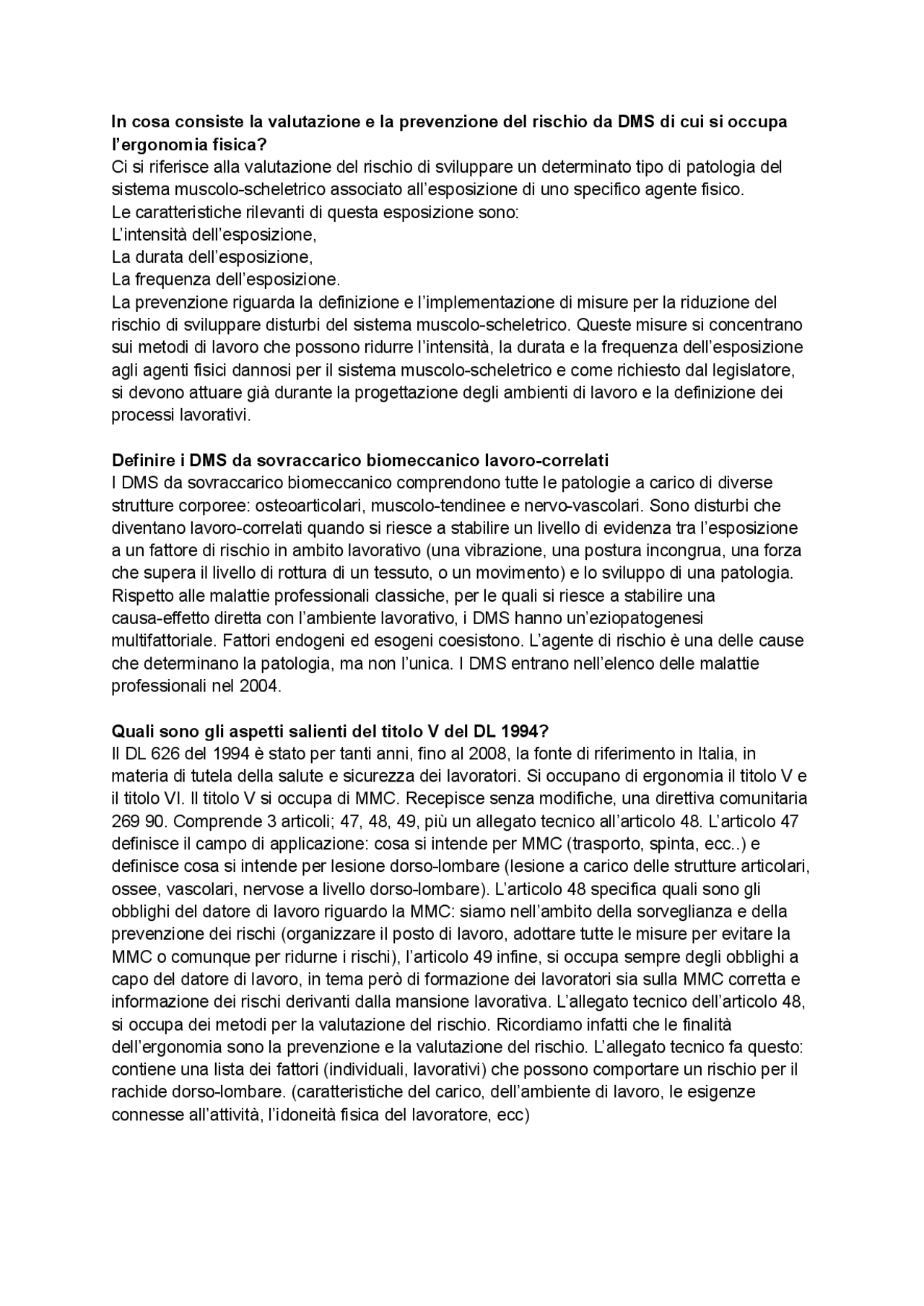 Ergonomia dell’esercizio fisico | Esercizi di Ergonomia | Docsity