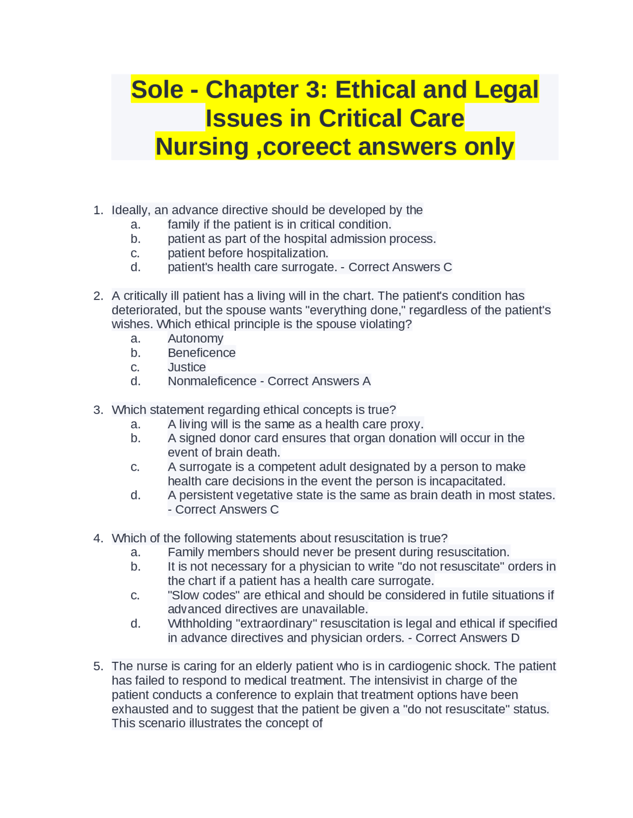 Ethical and Legal Issues in Critical Care Nursing: Chapter 3 | Exams ...