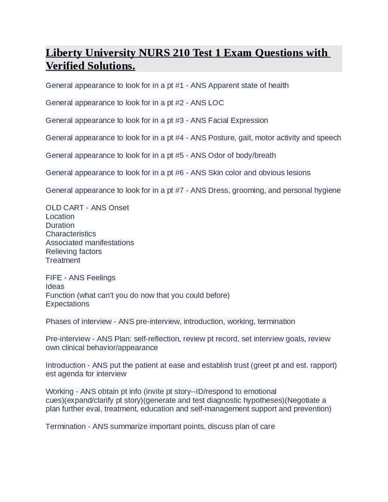 Liberty University Nurs 210 Test 1 Exam Questions With Verified Solutions Exams Nursing Docsity
