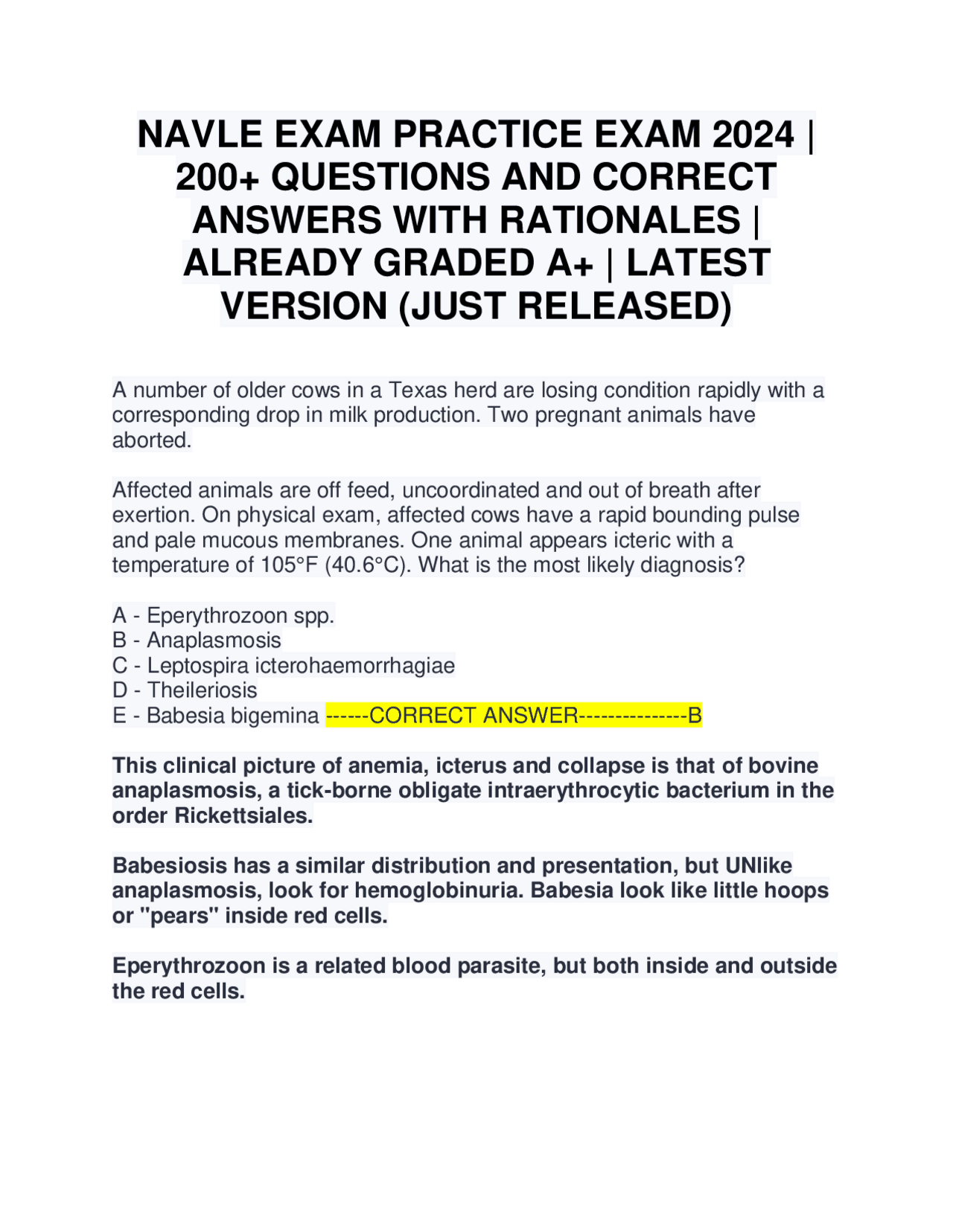 NAVLE EXAM PRACTICE EXAM 2024 | 200+ QUESTIONS AND CORRECT ANSWERS WITH ...
