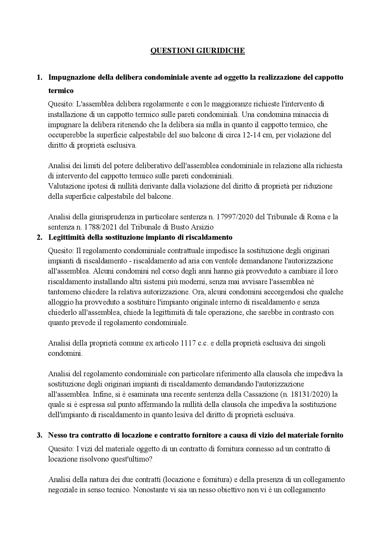 15 questioni giuridiche per pratica forense in materia civile | Appunti ...