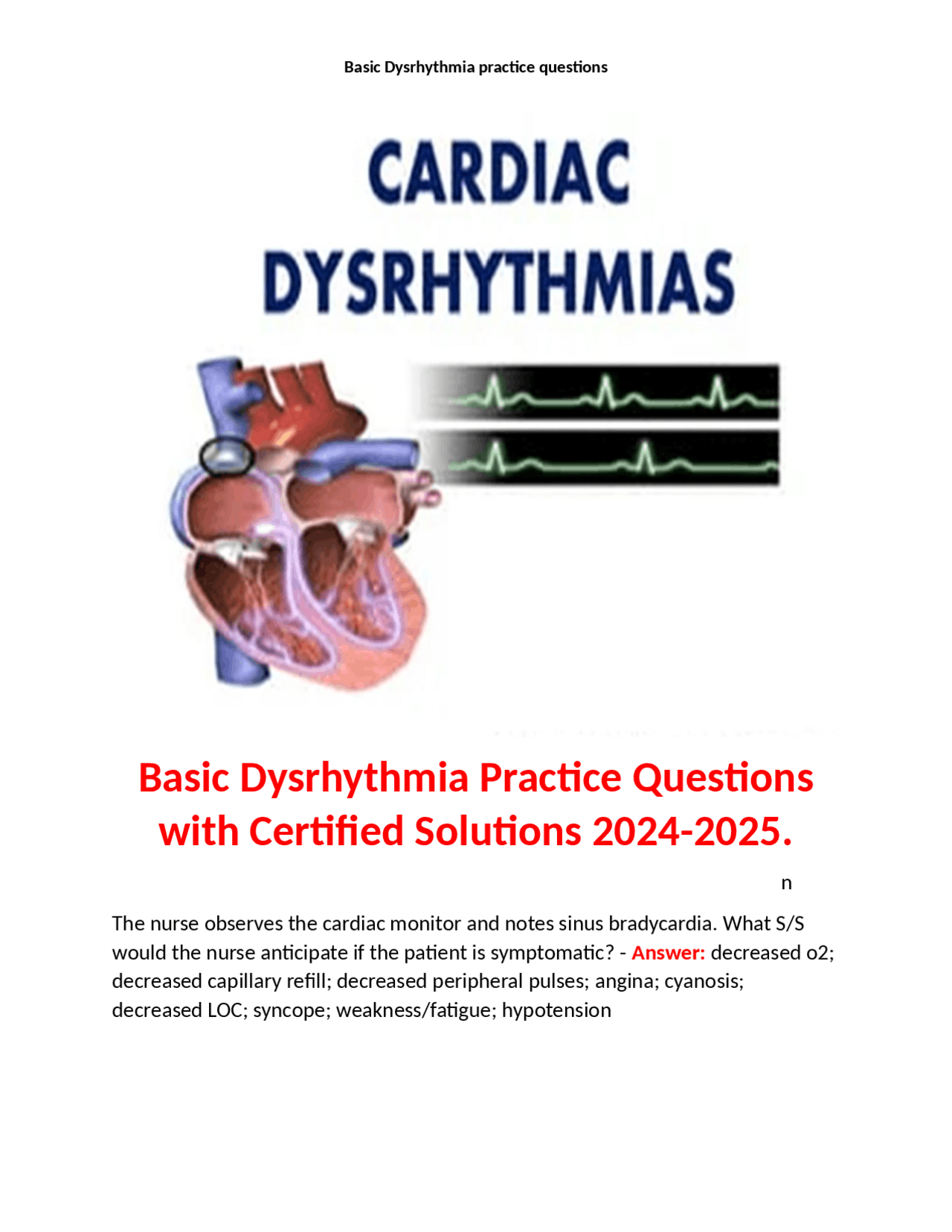 Understanding Dysrhythmias & Solutions: Practice Questions on Cardiac ...