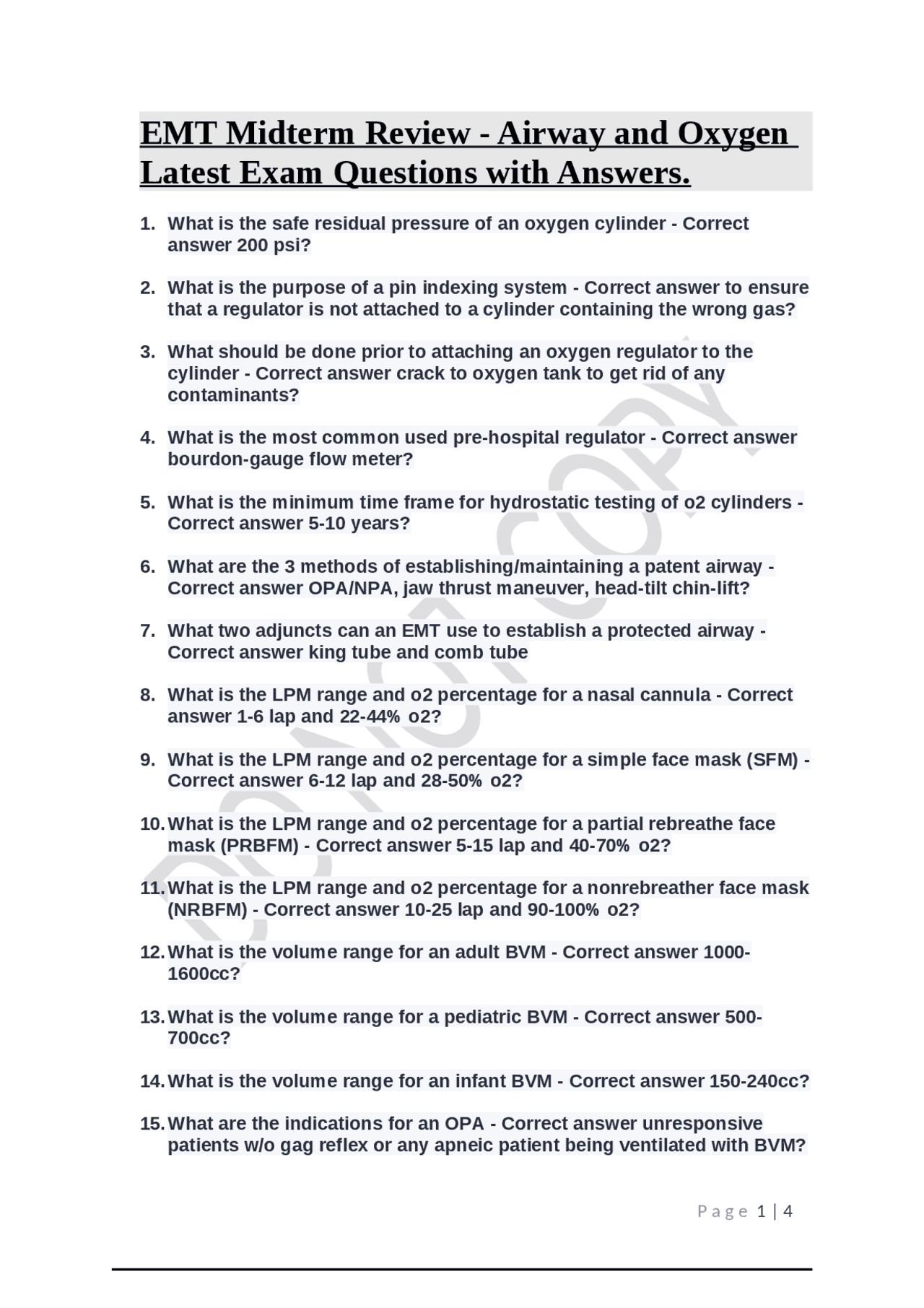 EMT Midterm Review: Airway Management and Oxygen Therapy | Exams ...