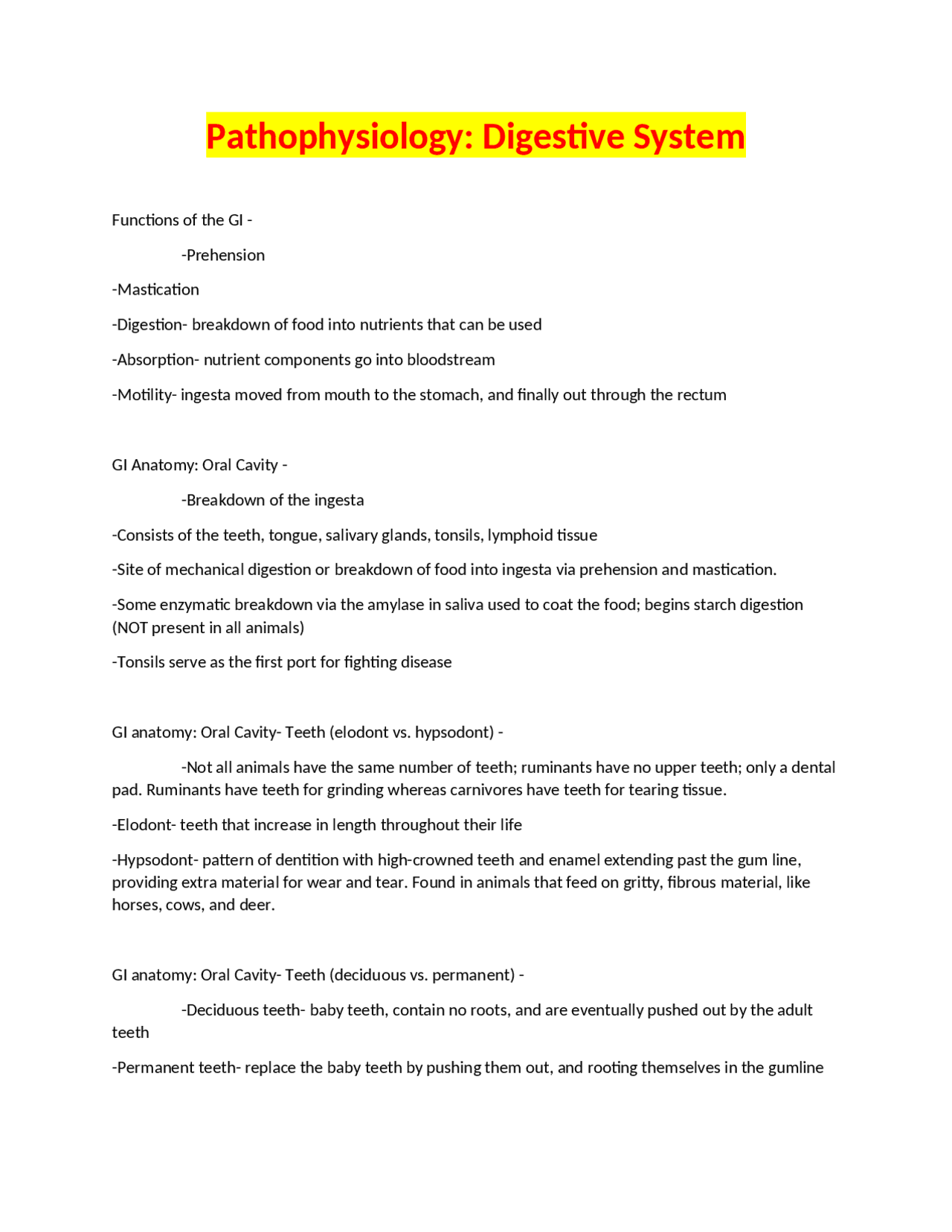 Pathophysiology of the Digestive System: Anatomy and Diseases | Exams ...