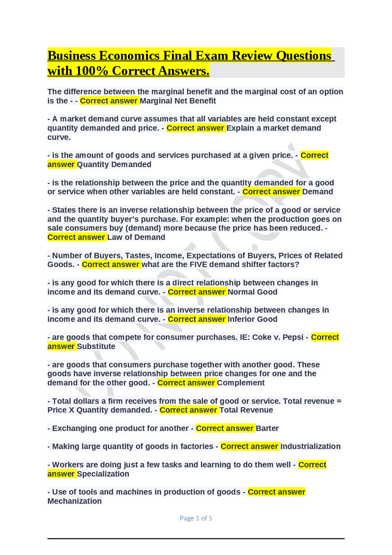 Business Economics Exam Review Questions with Answers | Exams Economics ...