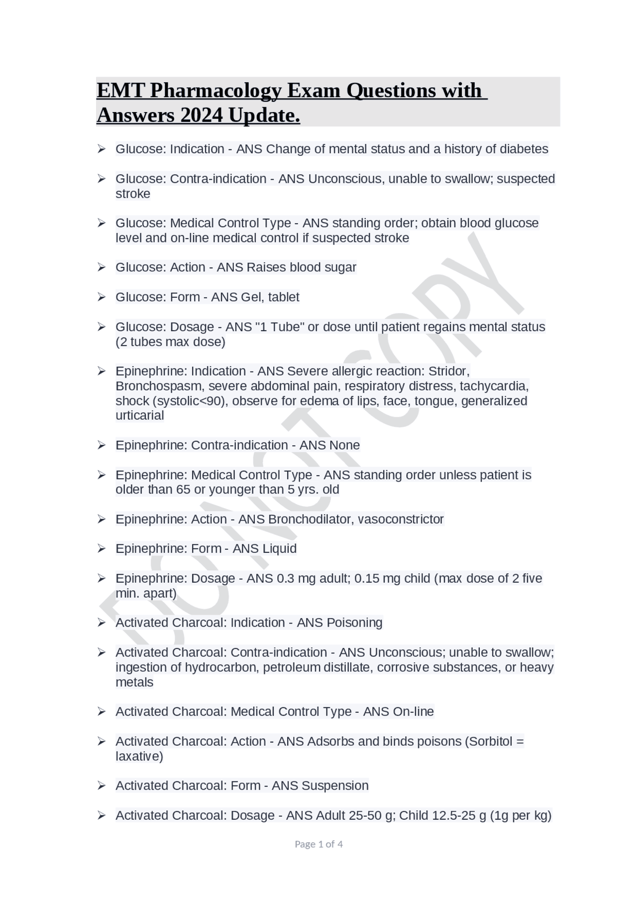 2024 EMT Pharmacology Exam: Indications, Contra-indications, Control ...