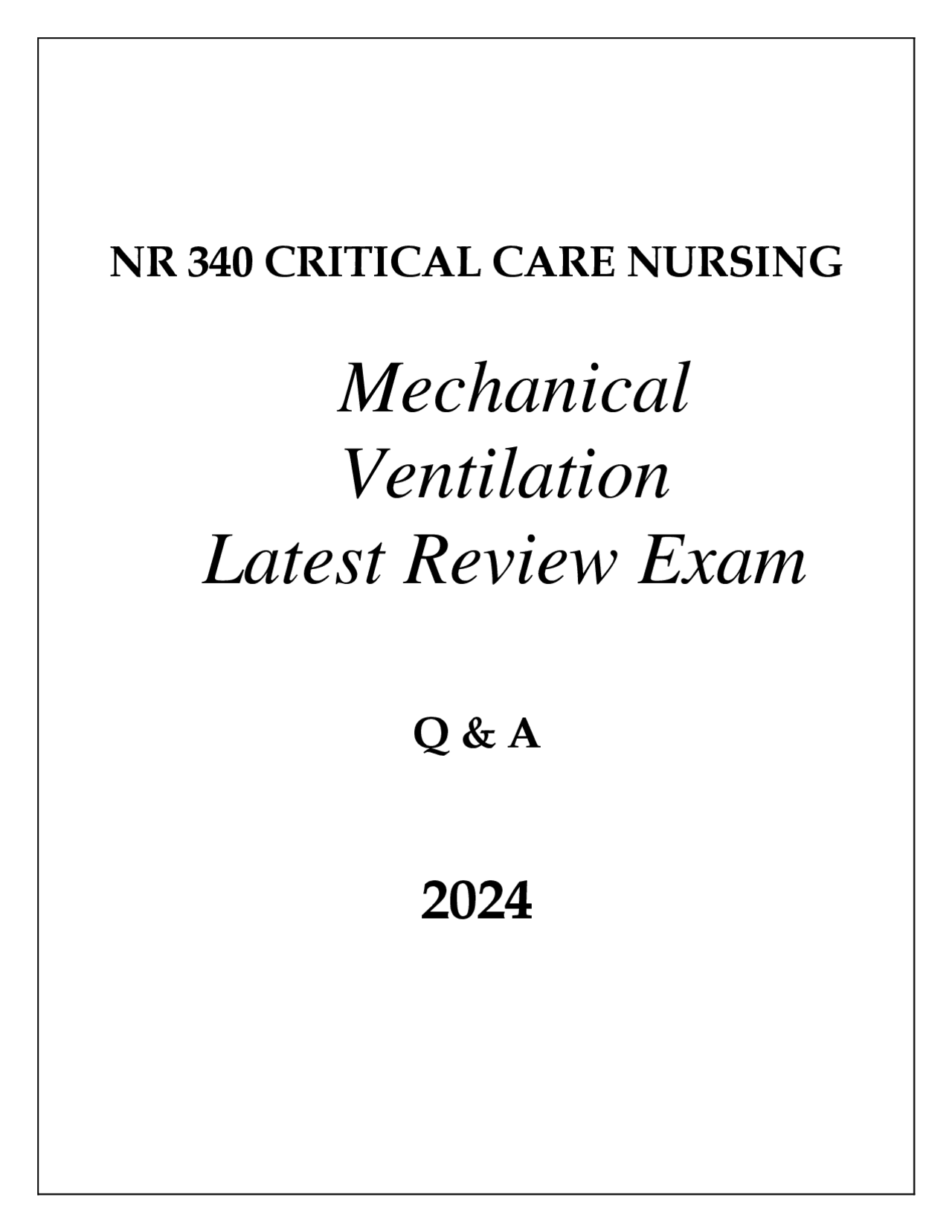 Mechanical Ventilation: Understanding Key Concepts and Parameters | Exams Nursing | Docsity