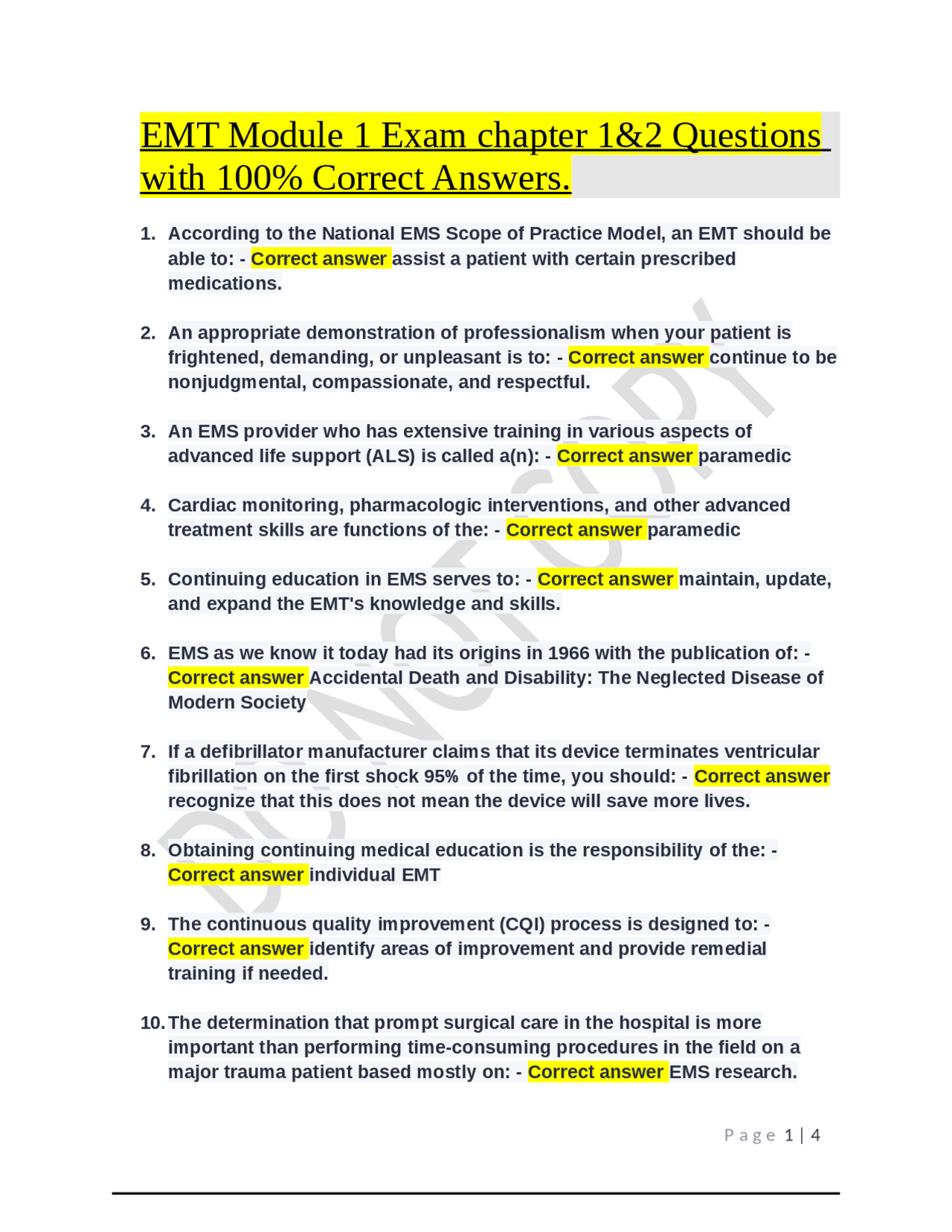 EMT Module 1 Exam Chapter 1 2 Questions With 100 Correct Answers Exams Personal Health Docsity