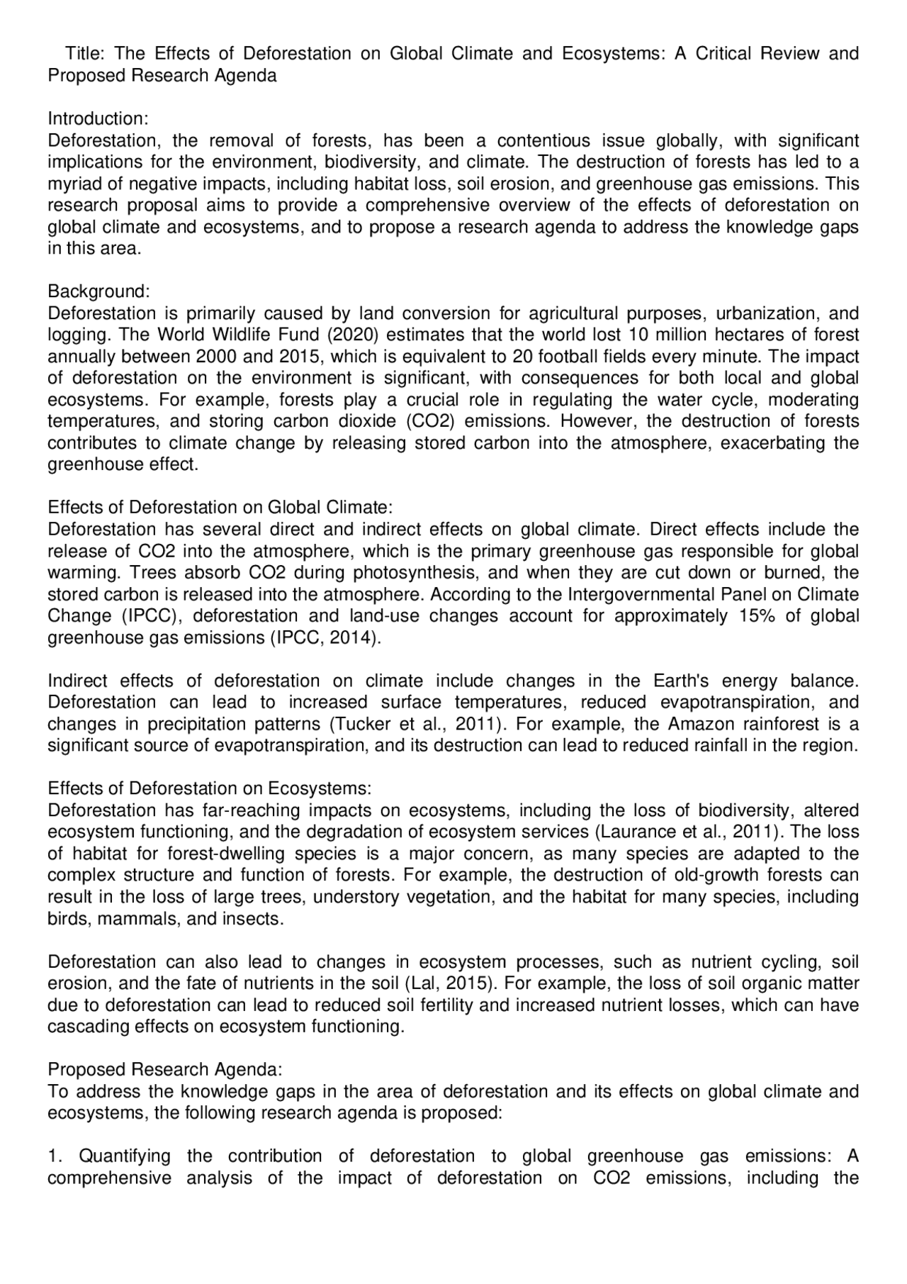 The Effects of Deforestation on Global Climate and Ecosystems: A ...