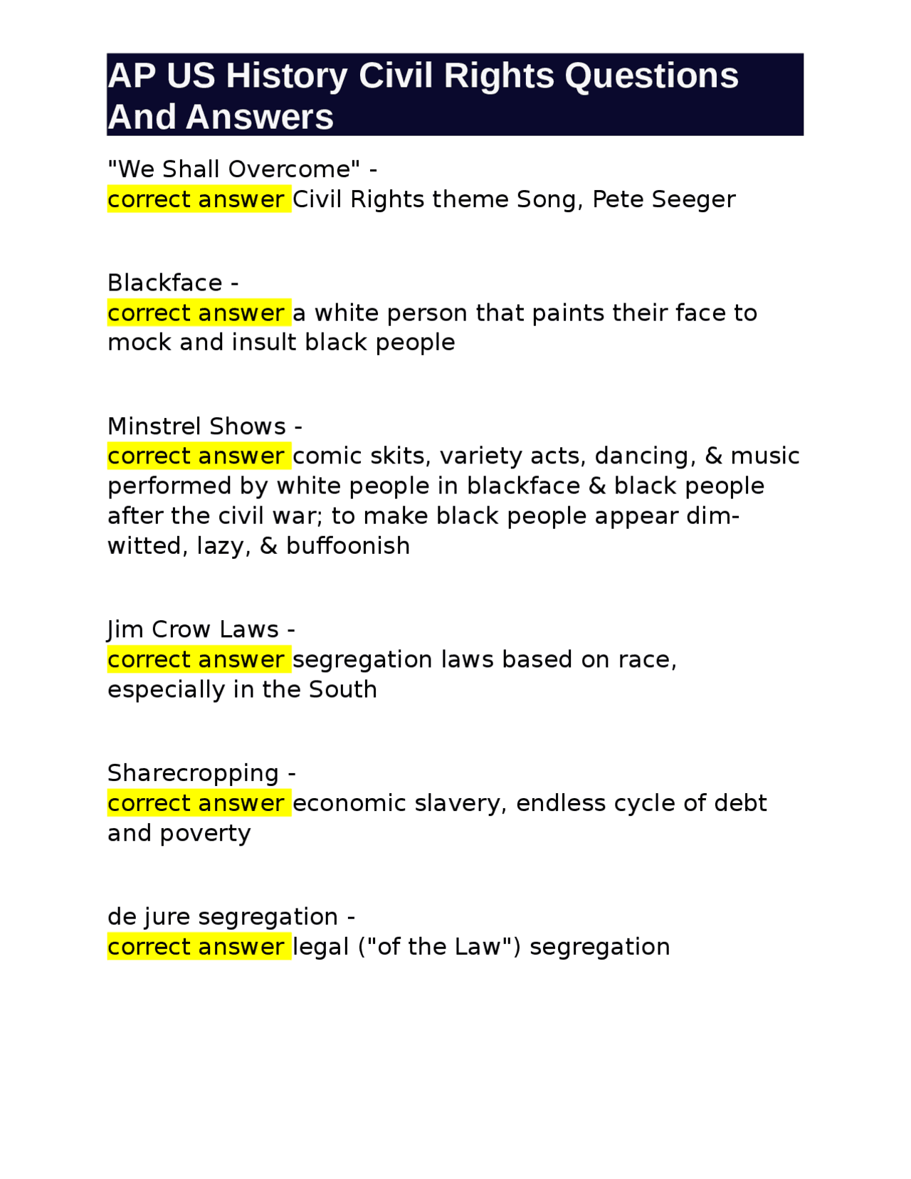 AP US History Civil Rights Quiz: Key People, Laws, and Movements ...