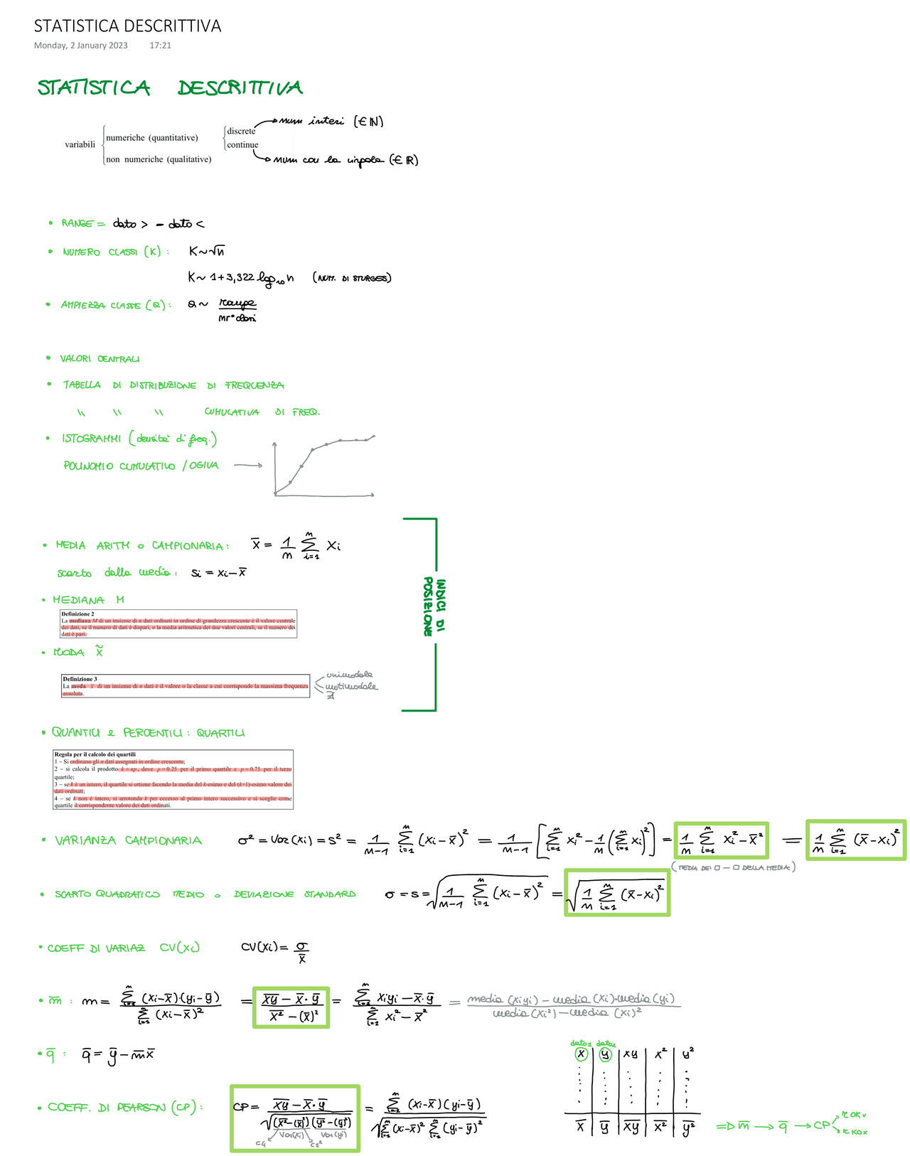 Schema delle formule della statistica descrittiva | Schemi e mappe concettuali di Biostatistica ...
