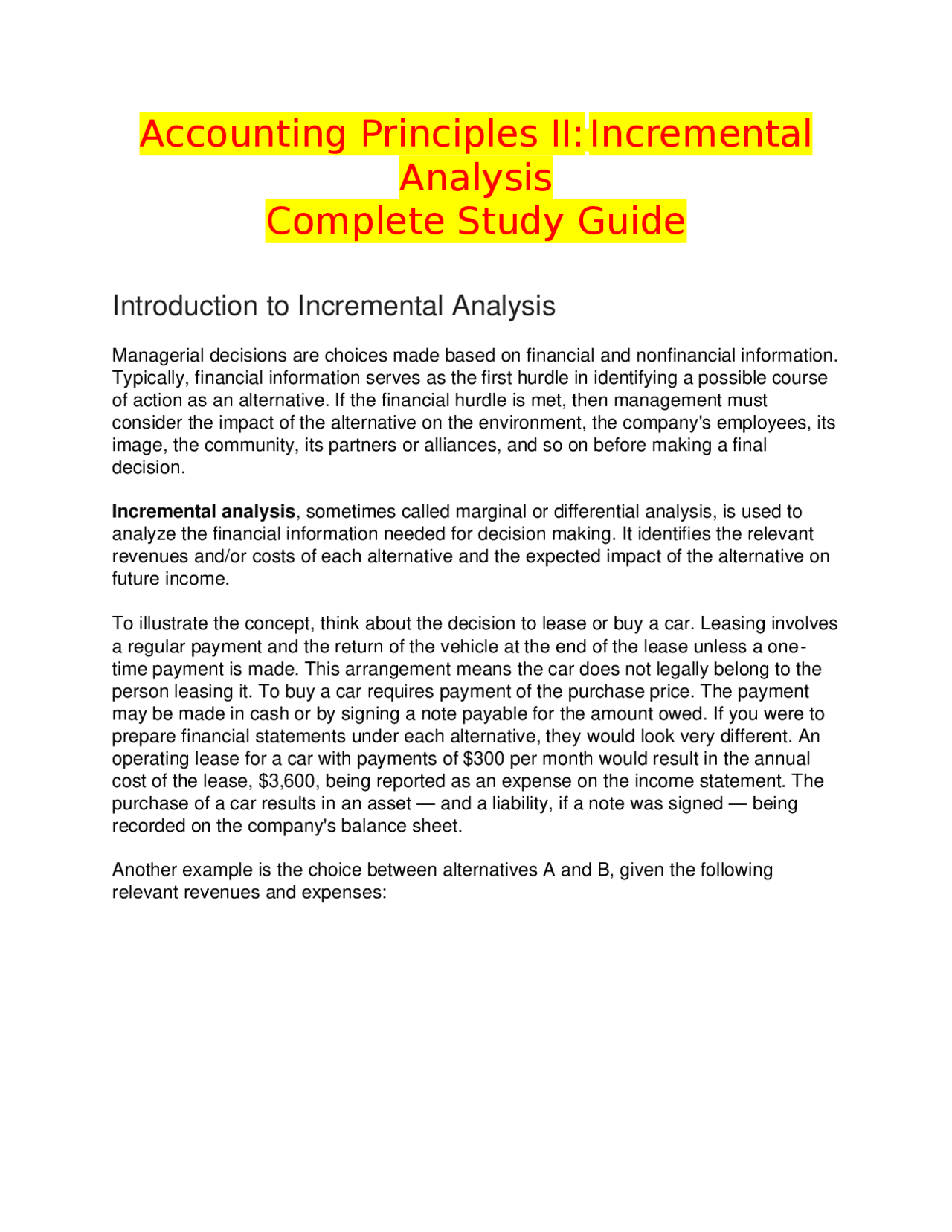 Incremental Analysis: A Comprehensive Study Guide for Accounting ...