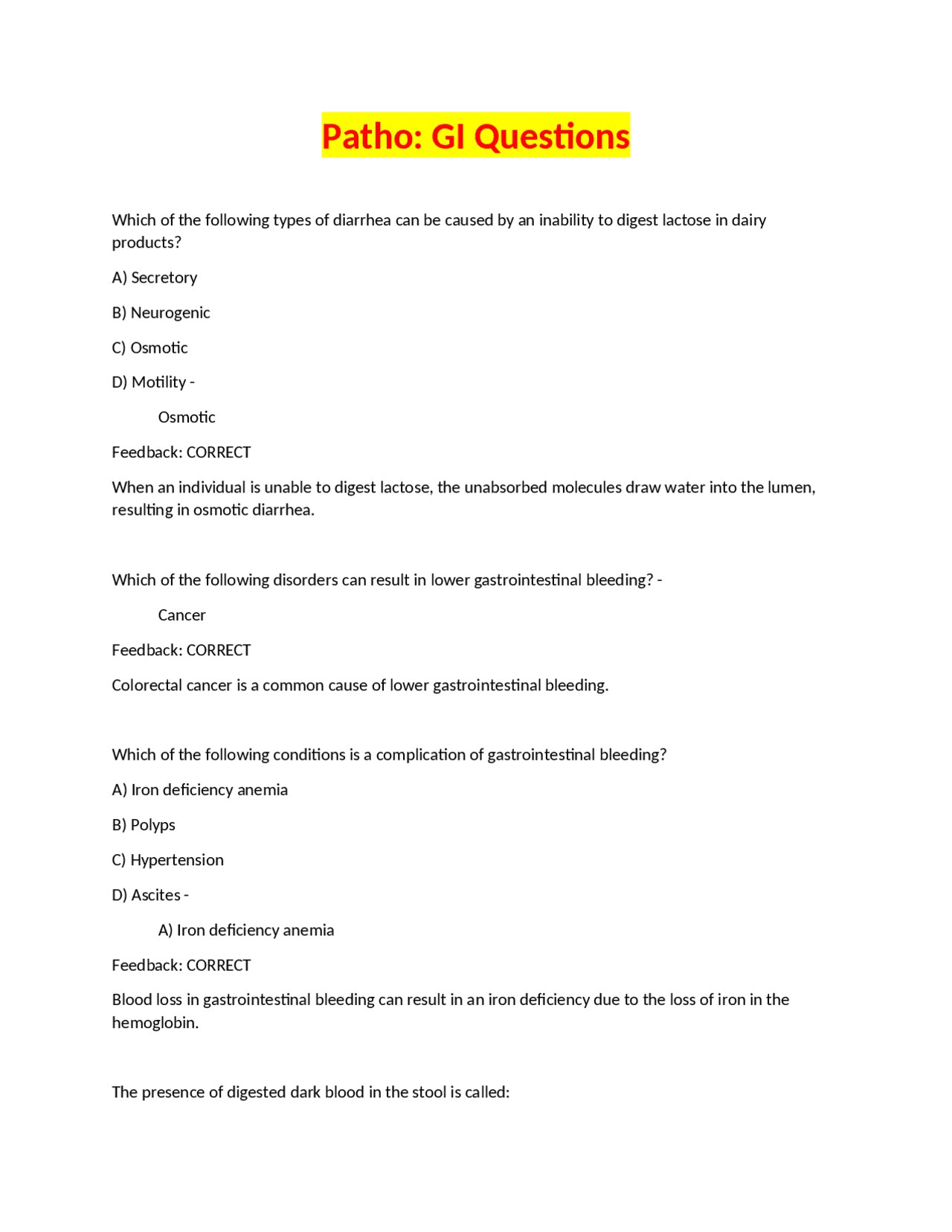 Gastrointestinal Quiz: Identifying Conditions and Their Symptoms ...