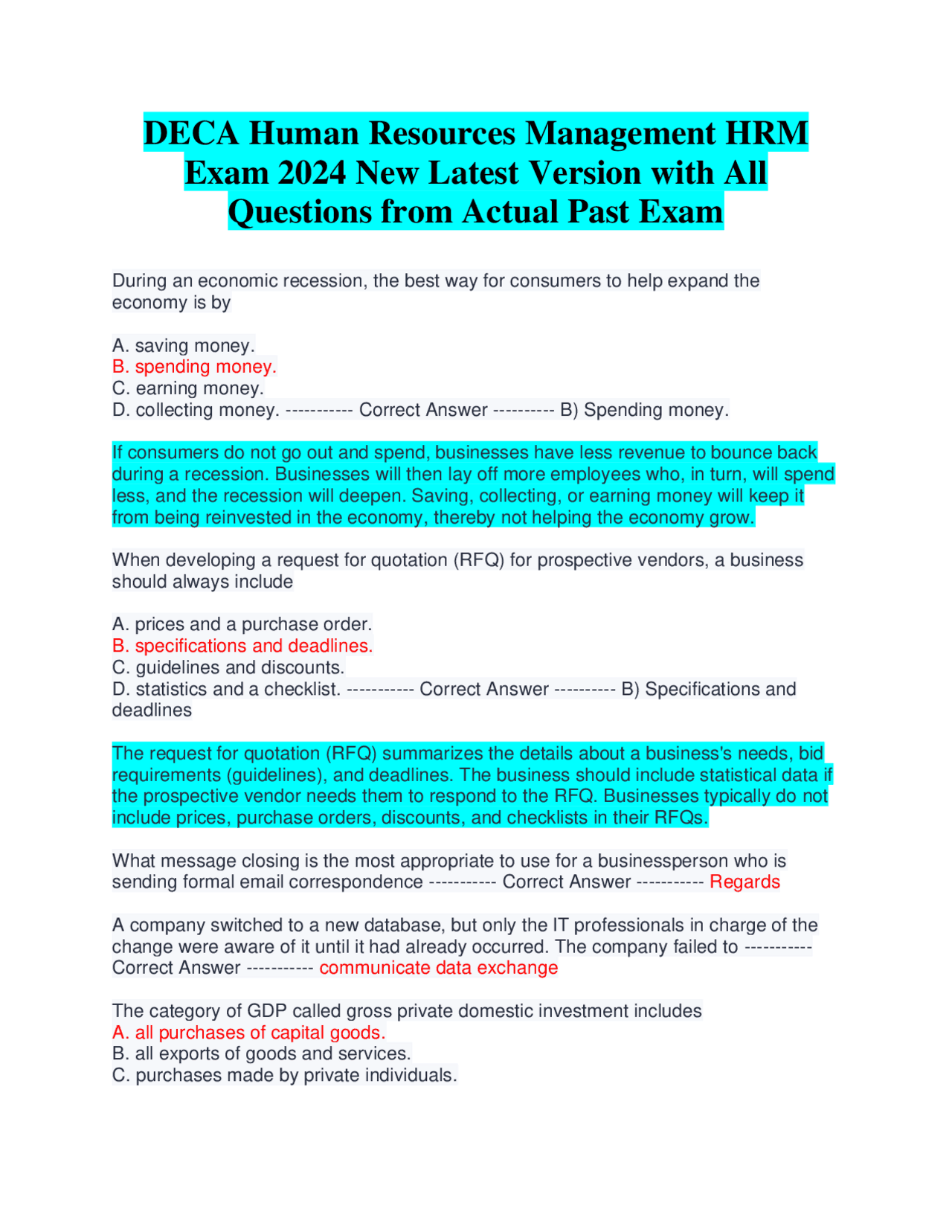 DECA Human Resources Management HRM Exam 2024 New Latest Version with ...