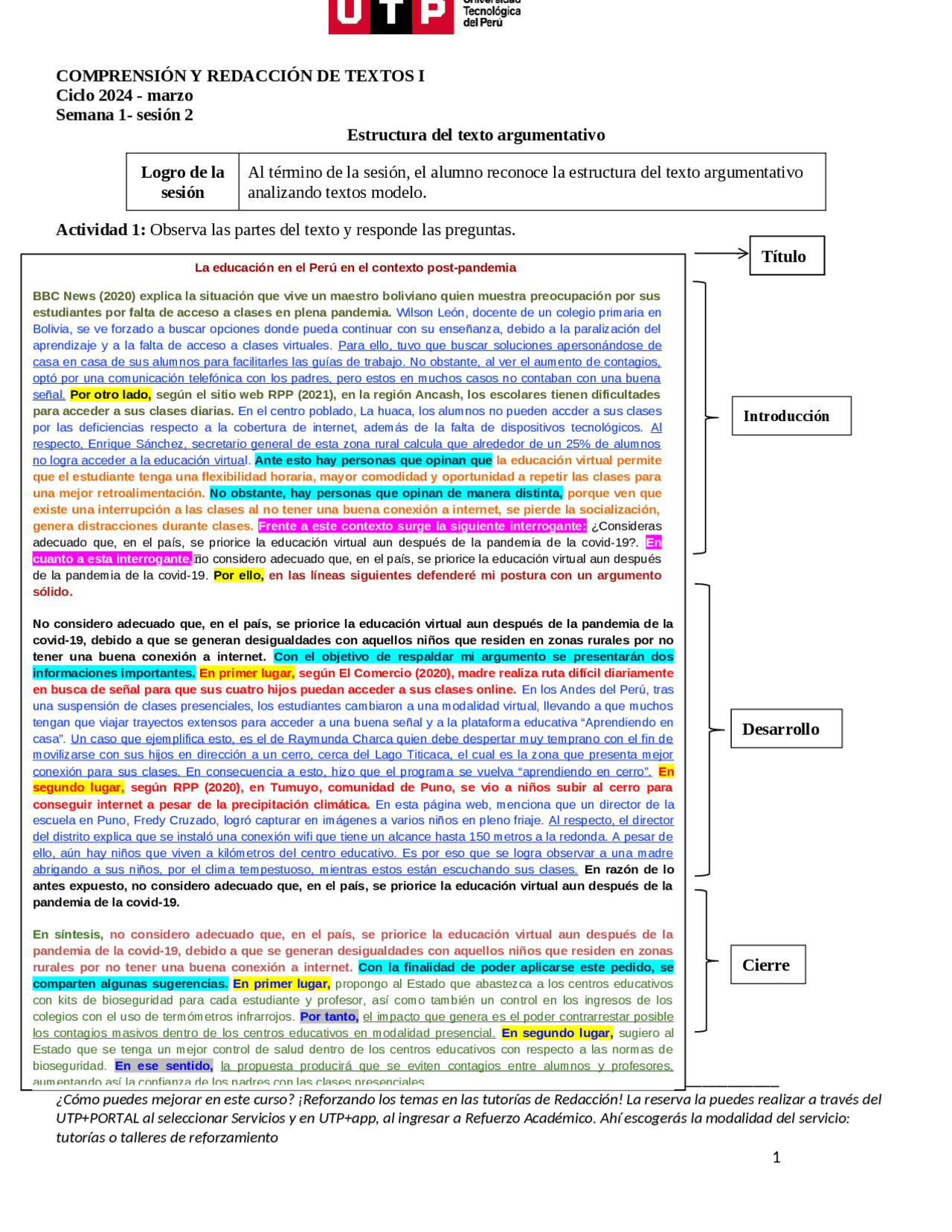 trata sobre la estructura de compresion de texto y redaccion ...
