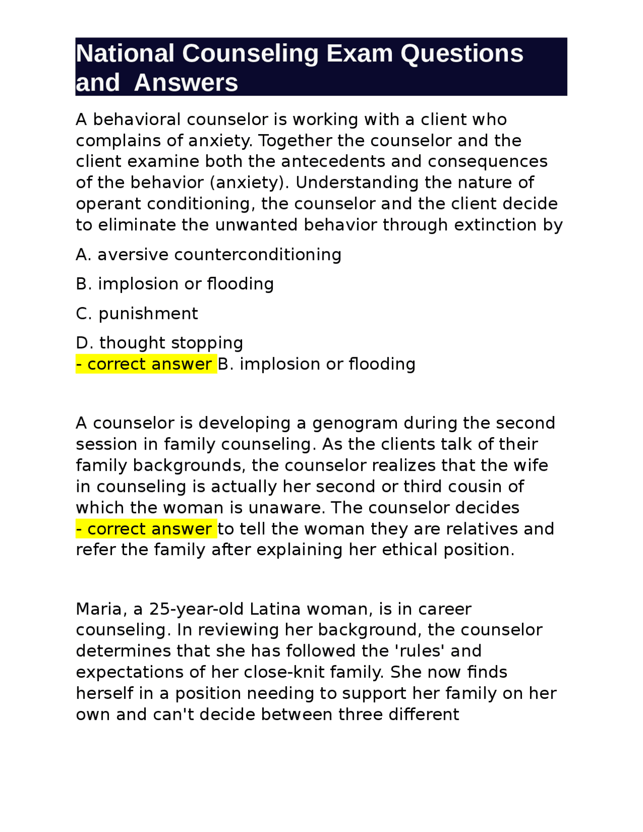 National Counseling Exam Questions and Answers | Exams Career ...