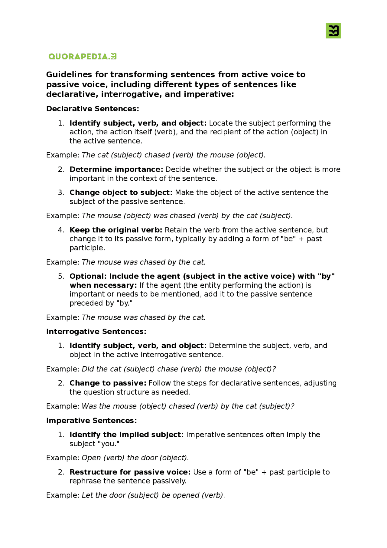 Guidelines for transforming sentences from active voice to passive | Assignments Technical ...