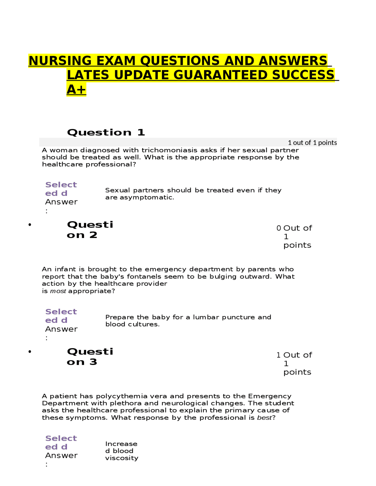Multiple Choice Questions on Healthcare | Exams Nursing | Docsity