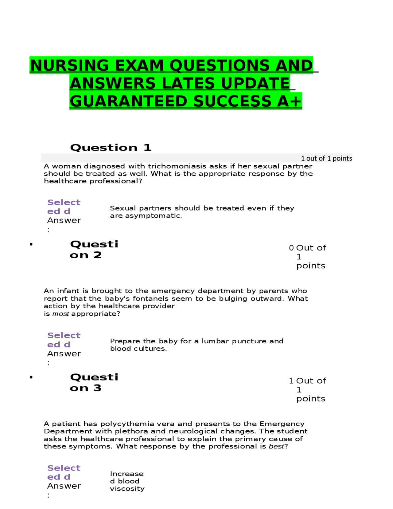 Multiple Choice Questions on Healthcare | Exams Nursing | Docsity