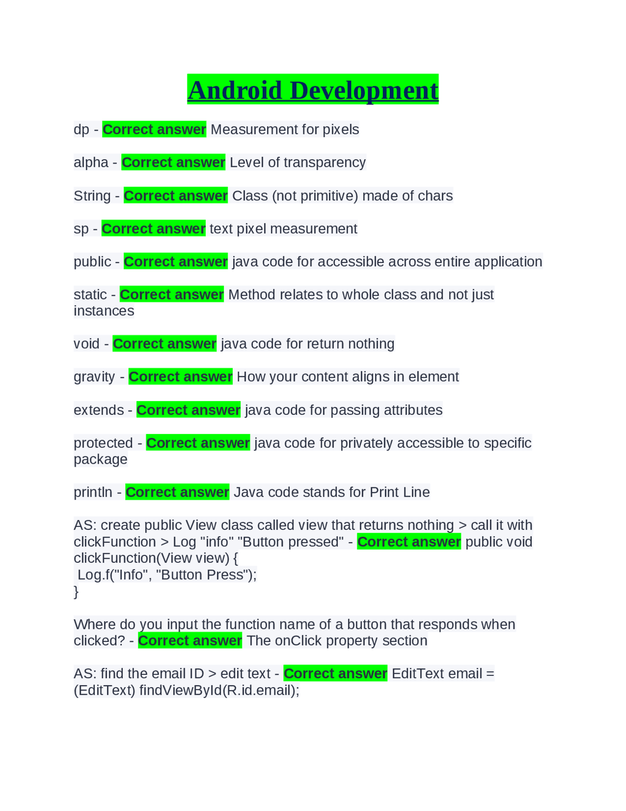 Android Development: Java Coding and XML Layout Design | Exams Sustainable Development | Docsity