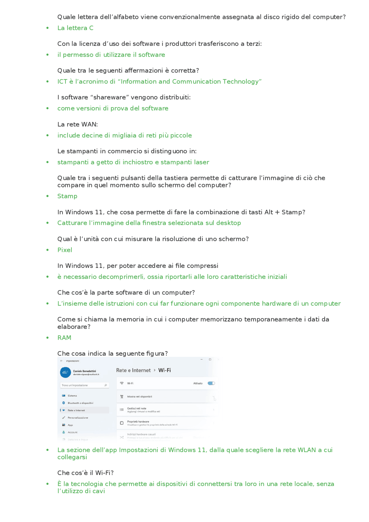 Paniere eipass Modulo 1 | Prove d'esame di Informatica | Docsity