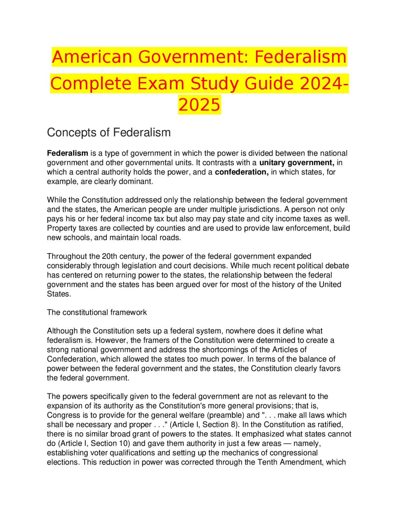 Federalism in American Government: A Comprehensive Study Guide for 2024 ...