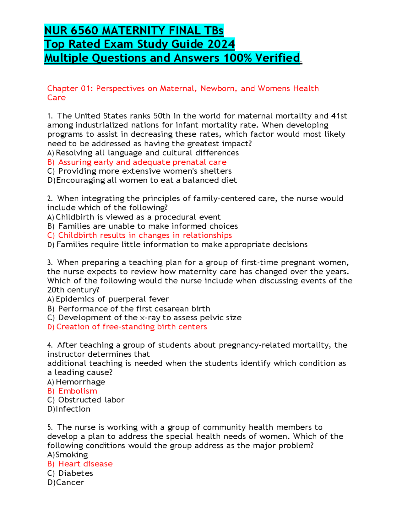 Materity Nursing Exam Study Guide: Women's Health Indicators and Labor ...