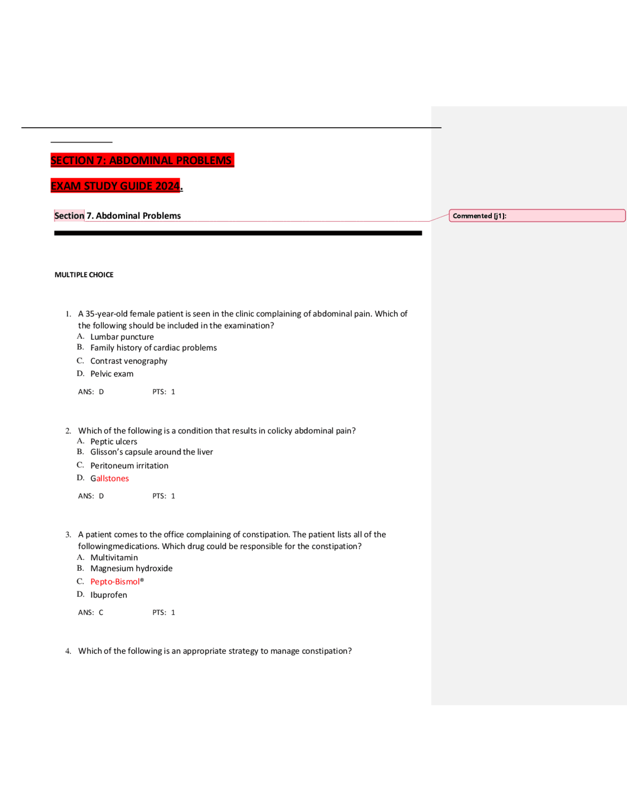 Abdominal Problems Exam Study Guide 2024 | Exams Nursing | Docsity