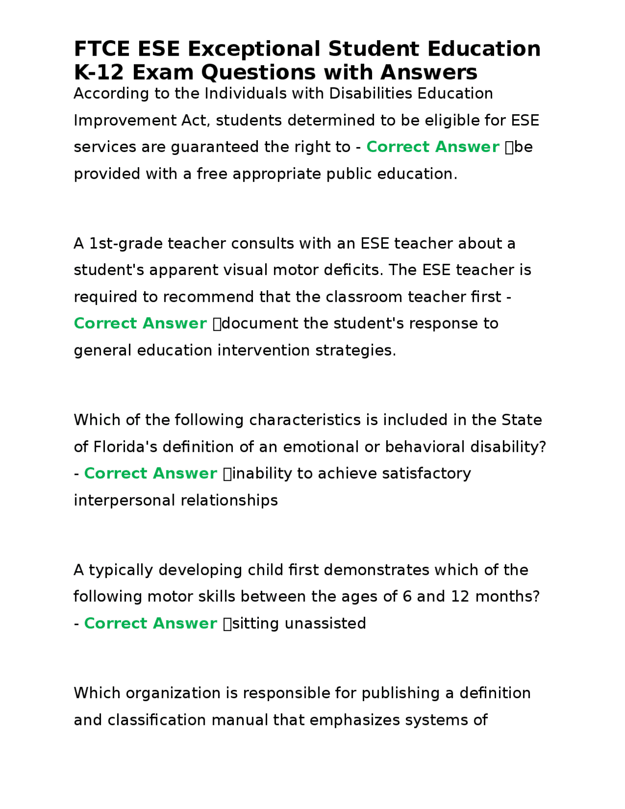 FTCE ESE Exam Questions: Exceptional Student Education K-12 | Exams ...