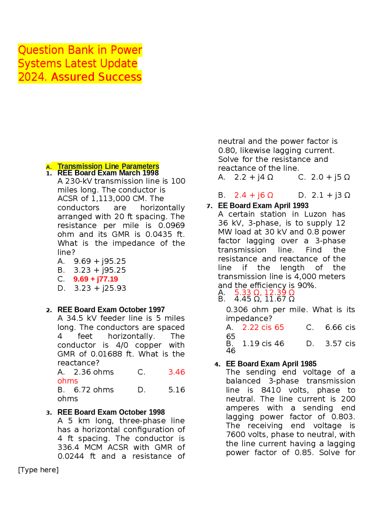 Electrical Engineering: Transmission Lines and Power Systems | Exams Nursing | Docsity