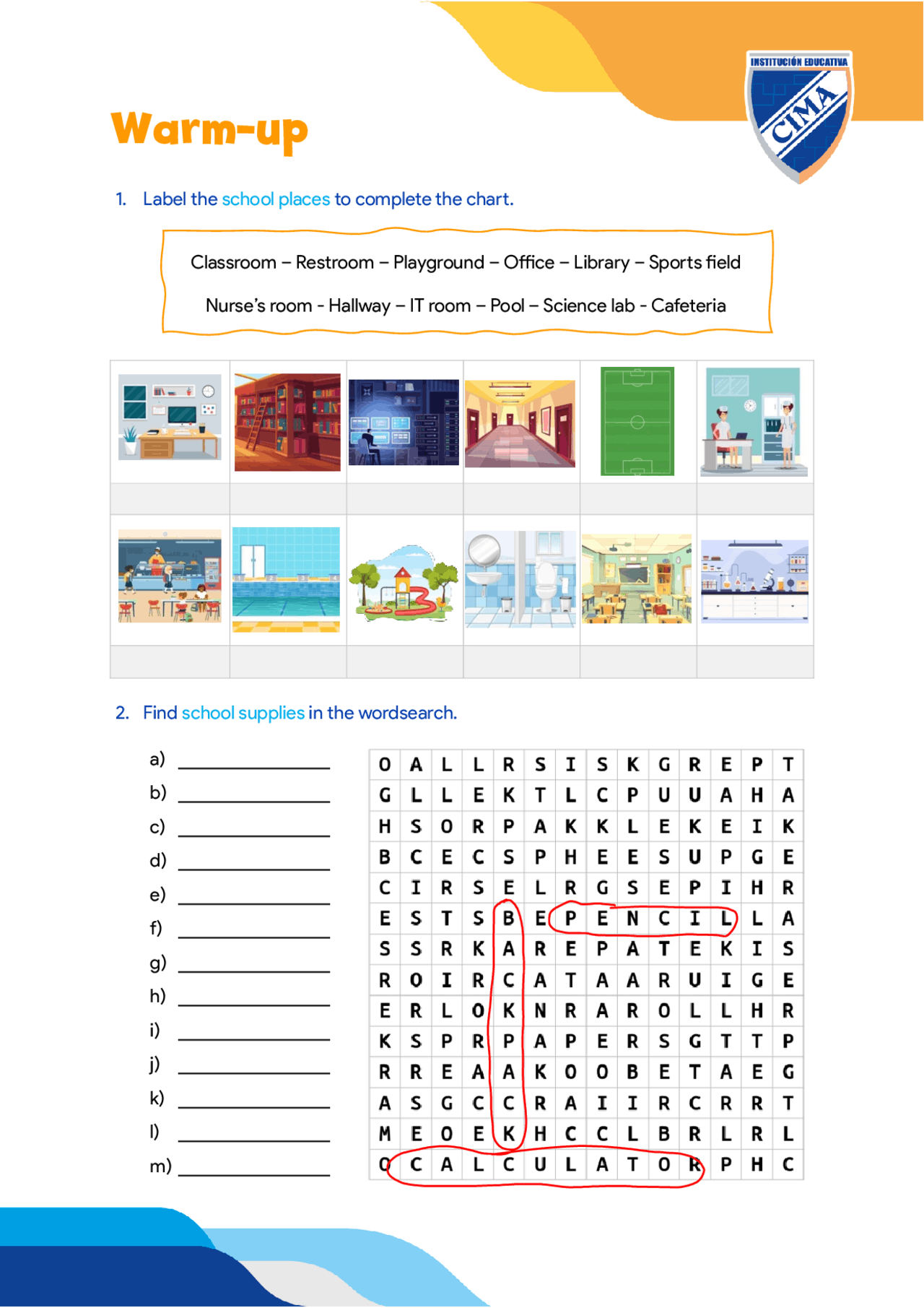 School Places and Subjects | Ejercicios de Inglés | Docsity