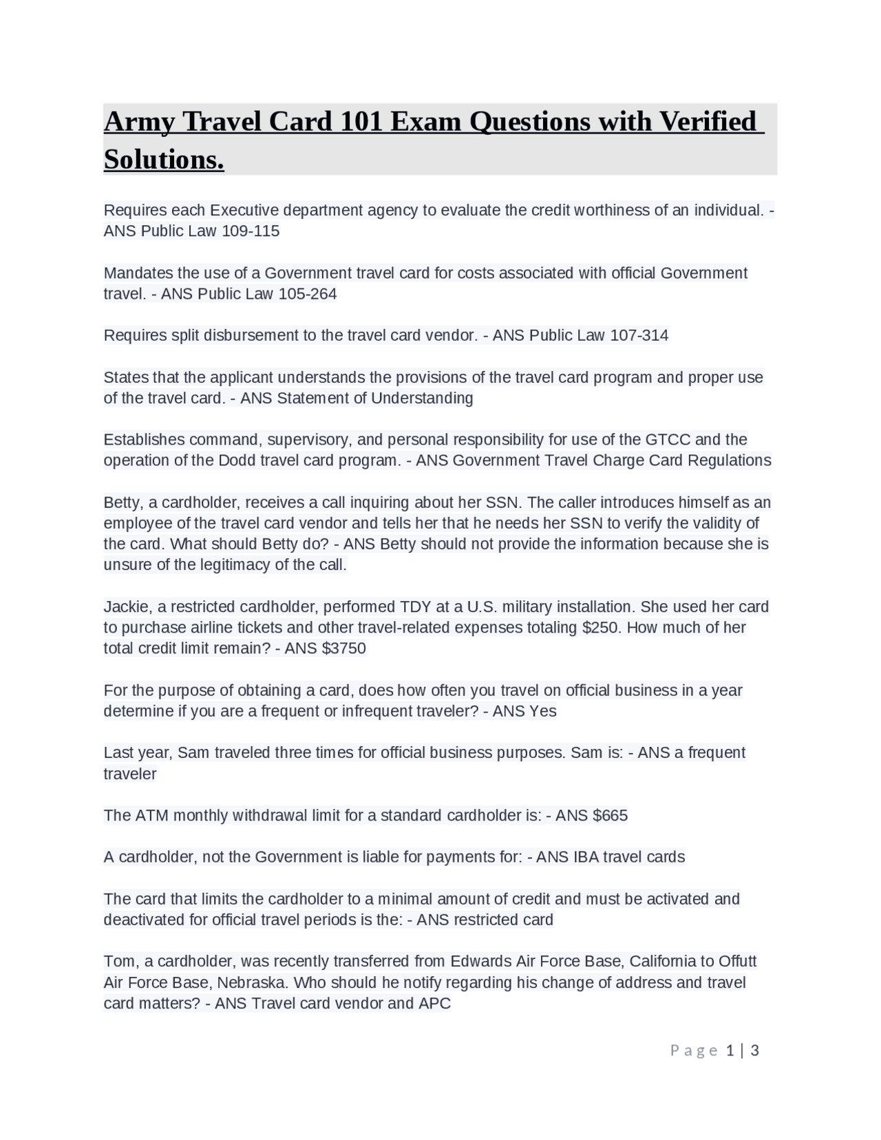 Army Travel Card 101: Exam Questions and Answers | Exams Cardiology ...