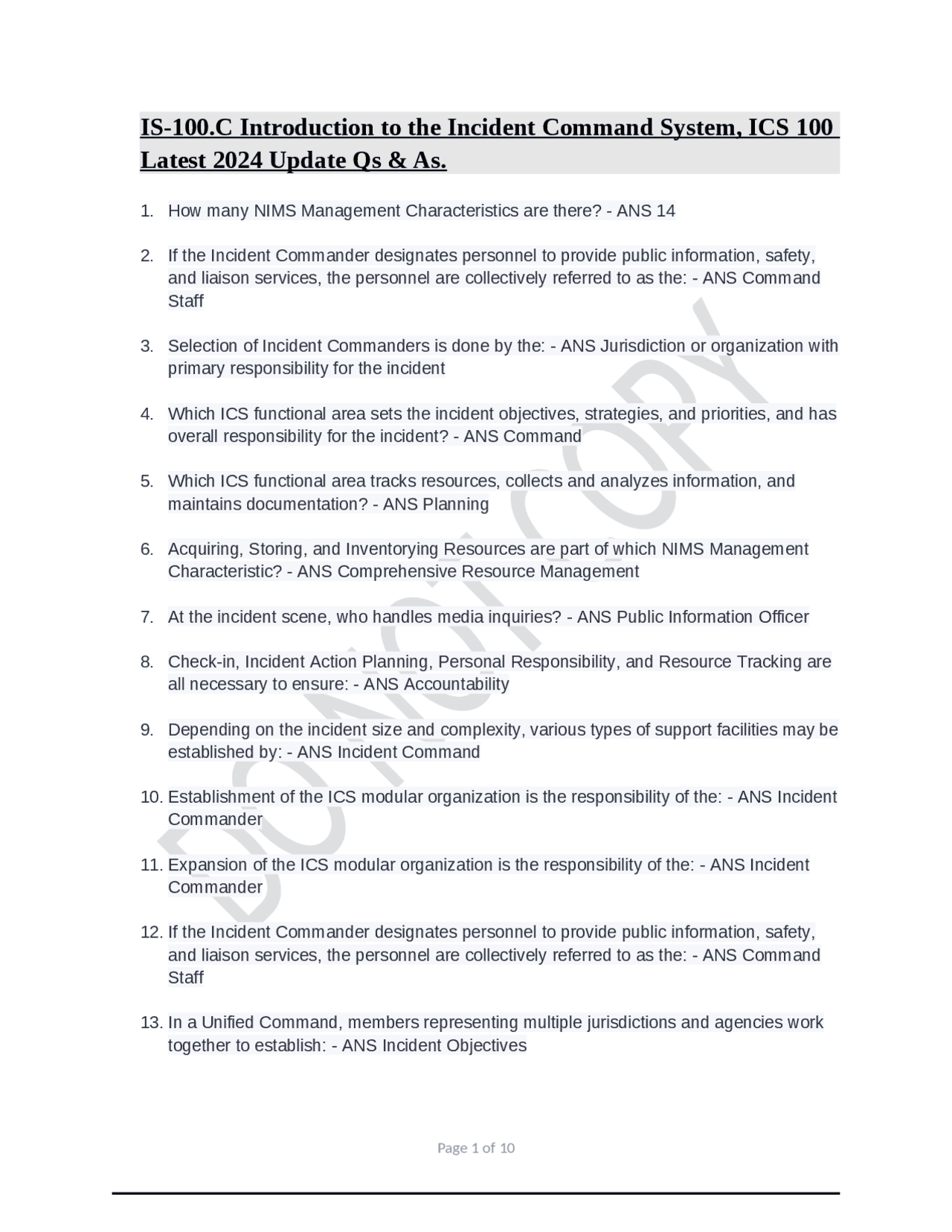 ICS 100: Introduction to the Incident Command System - ANS Basics and Functions | Exams ...