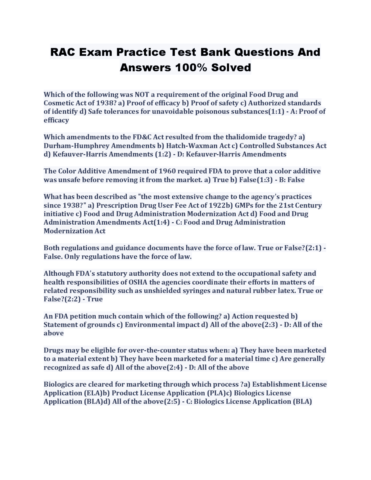 RAC Exam Practice Test Bank Questions And Answers 100% Solved | Exams ...