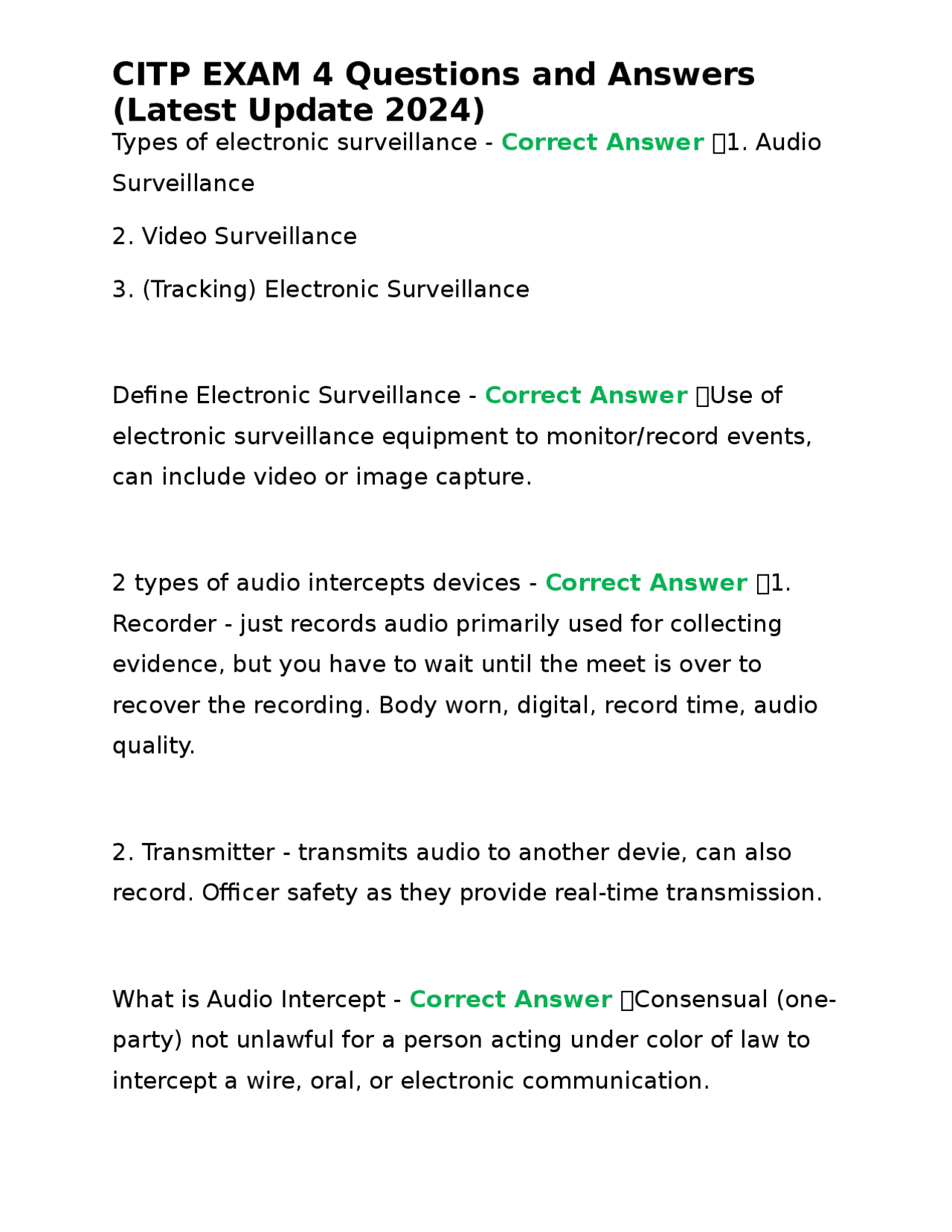 CITP EXAM 4 Questions and Answers (Latest Update 2024) | Exams Nursing ...