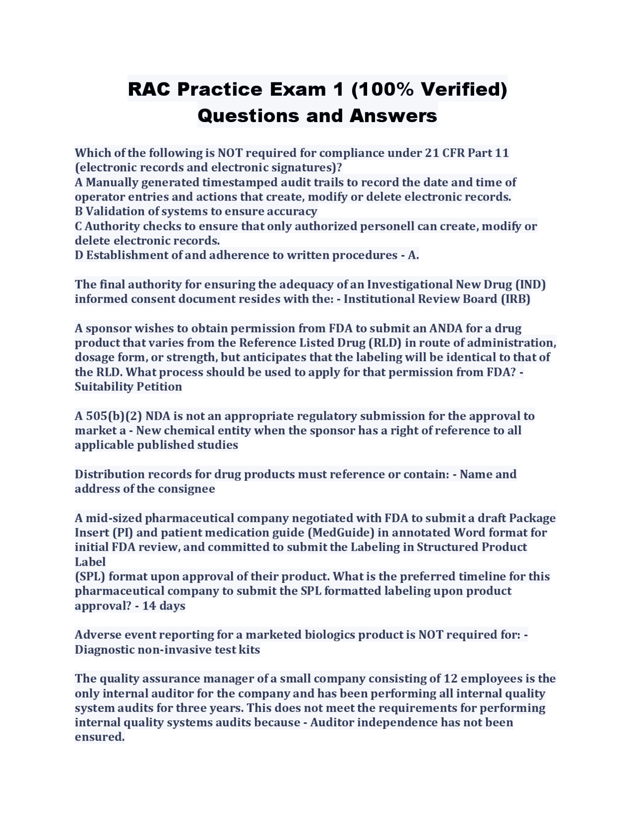 RAC Practice Exam 1 (100% Verified) Questions and Answers | Exams ...