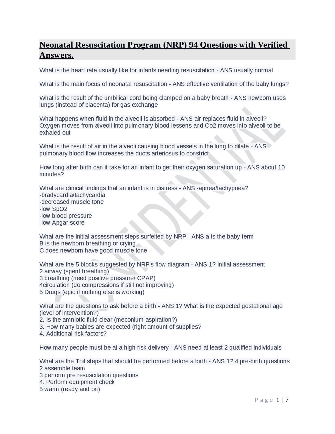 Neonatal Resuscitation Protocol And Procedures Exams Javascript Programming Docsity