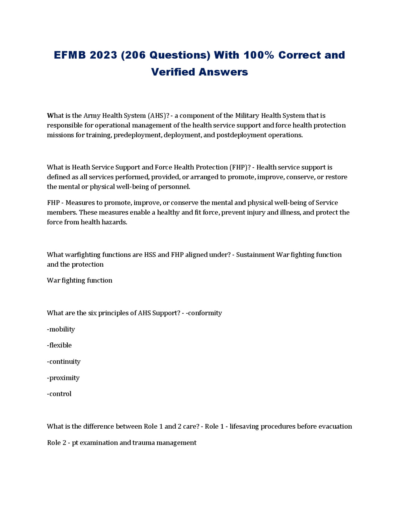EFMB 2023 (206 Questions) With 100% Correct and Verified Answers ...