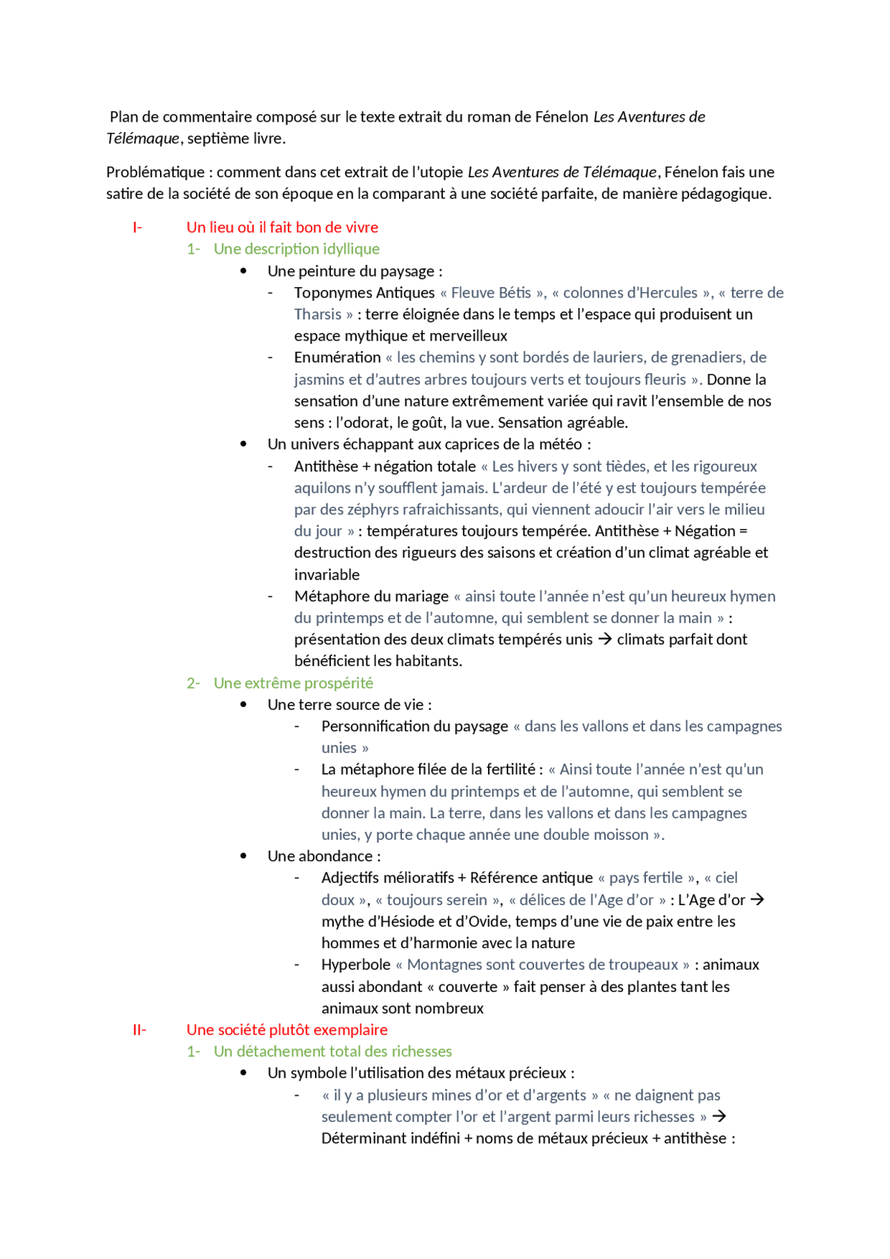 Plan de commentaire de texte de Fénelon | Dissertation Français | Docsity