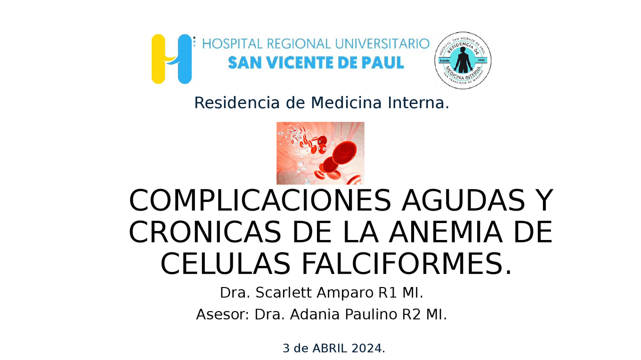 complicaciones de la falcemia | Diapositivas de Endocrinología | Docsity